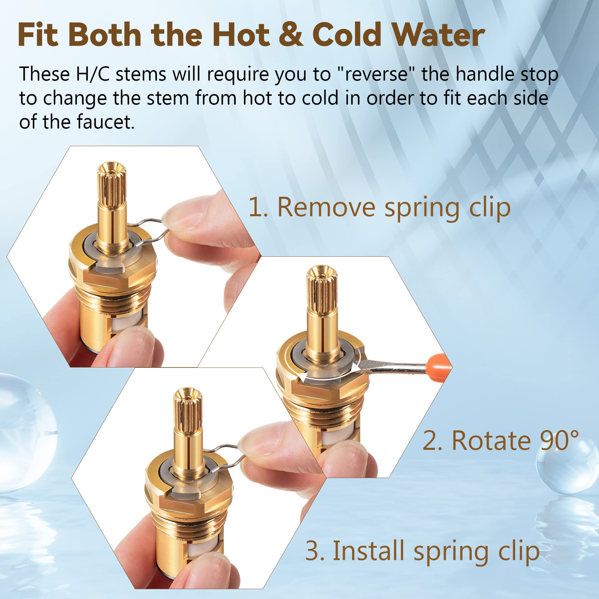 Enhon 3 Pack Faucet Cartridge Compatible with American Standard 994053-0070a or 994053-0070a/H Bathroom Kitchen Bathtub Faucet Stem Replacement, 4z-24h Hot and Cold Replacement Stem, Brass