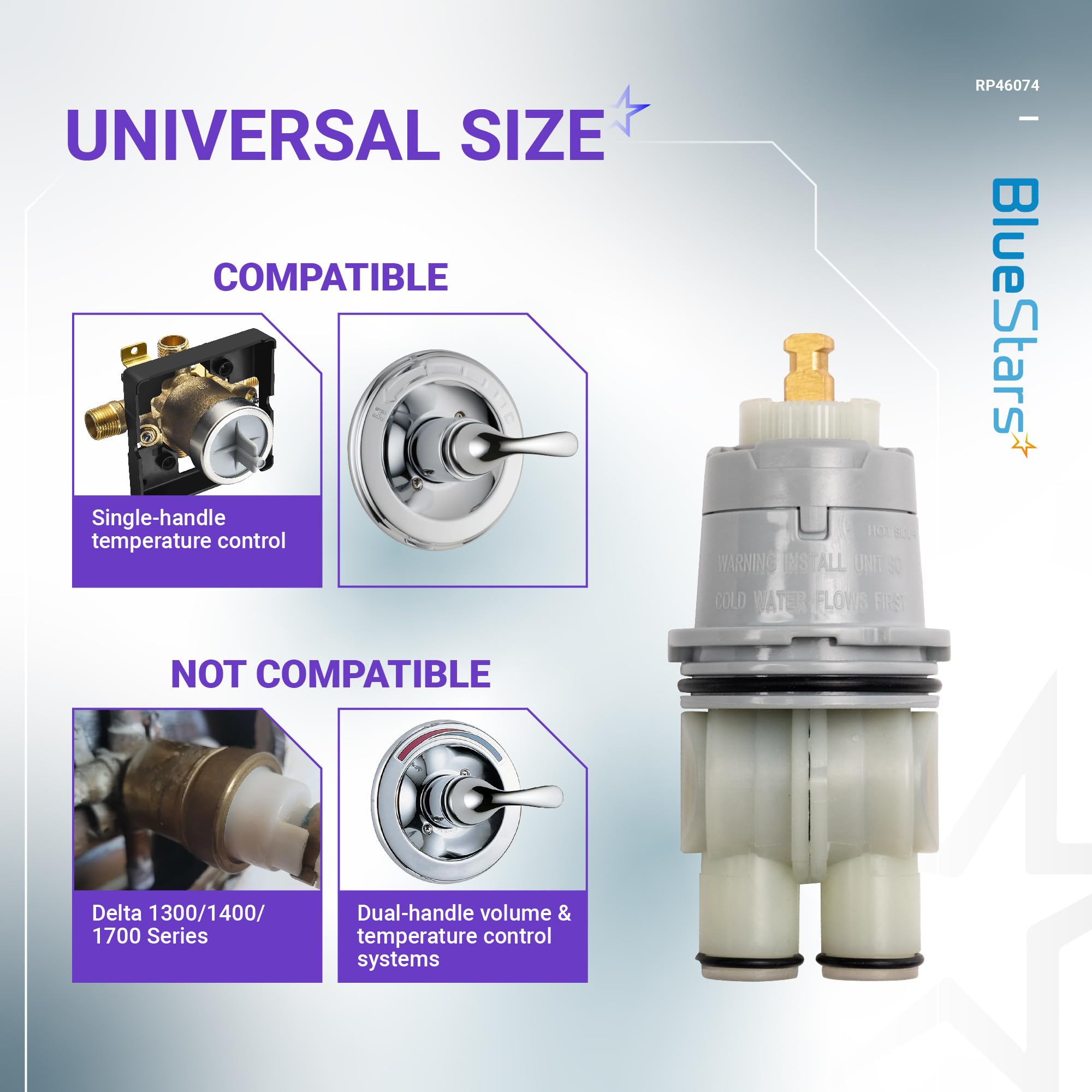 BlueStars RP46074 Shower Valve Cartridge - Single-Function Pressure-Balance Temperature Control- Compatible with Shower and Tub 13/14 Series Faucet