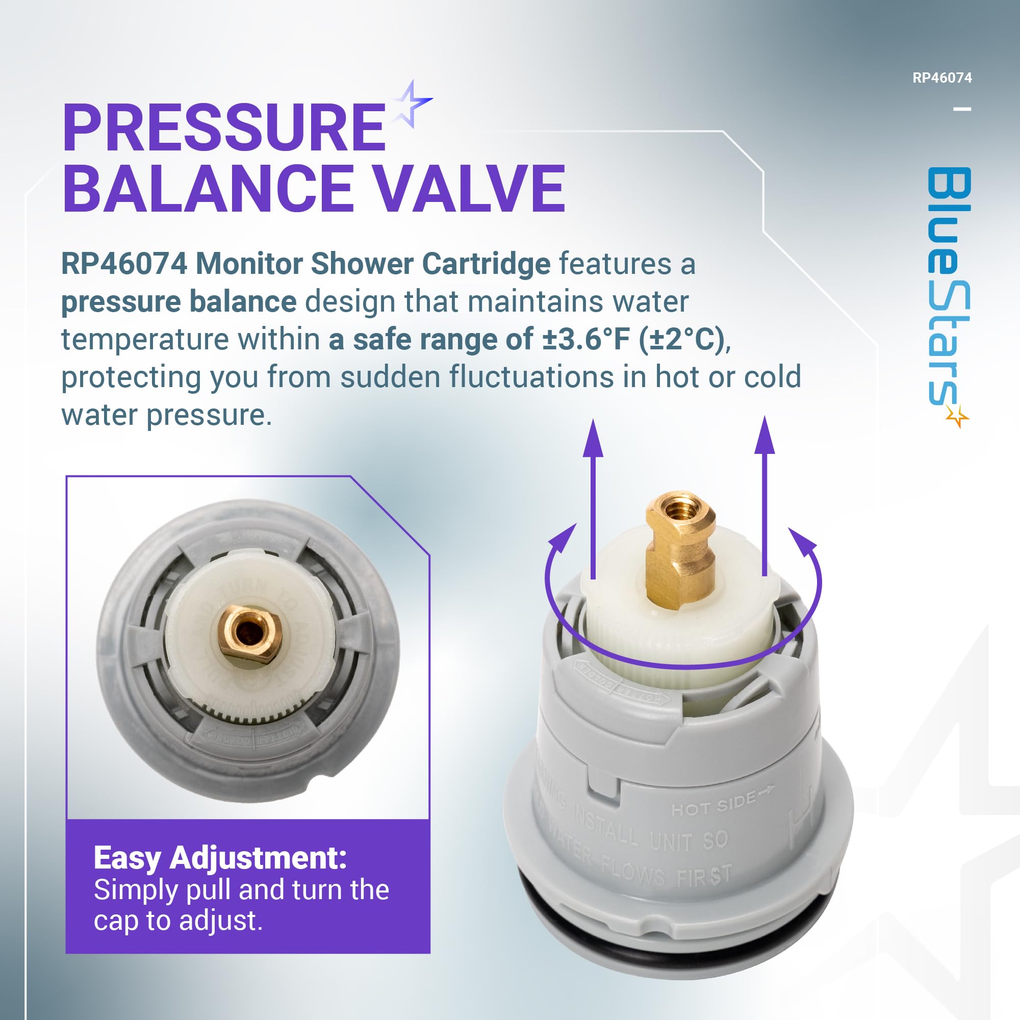 BlueStars RP46074 Shower Valve Cartridge - Single-Function Pressure-Balance Temperature Control- Compatible with Shower and Tub 13/14 Series Faucet