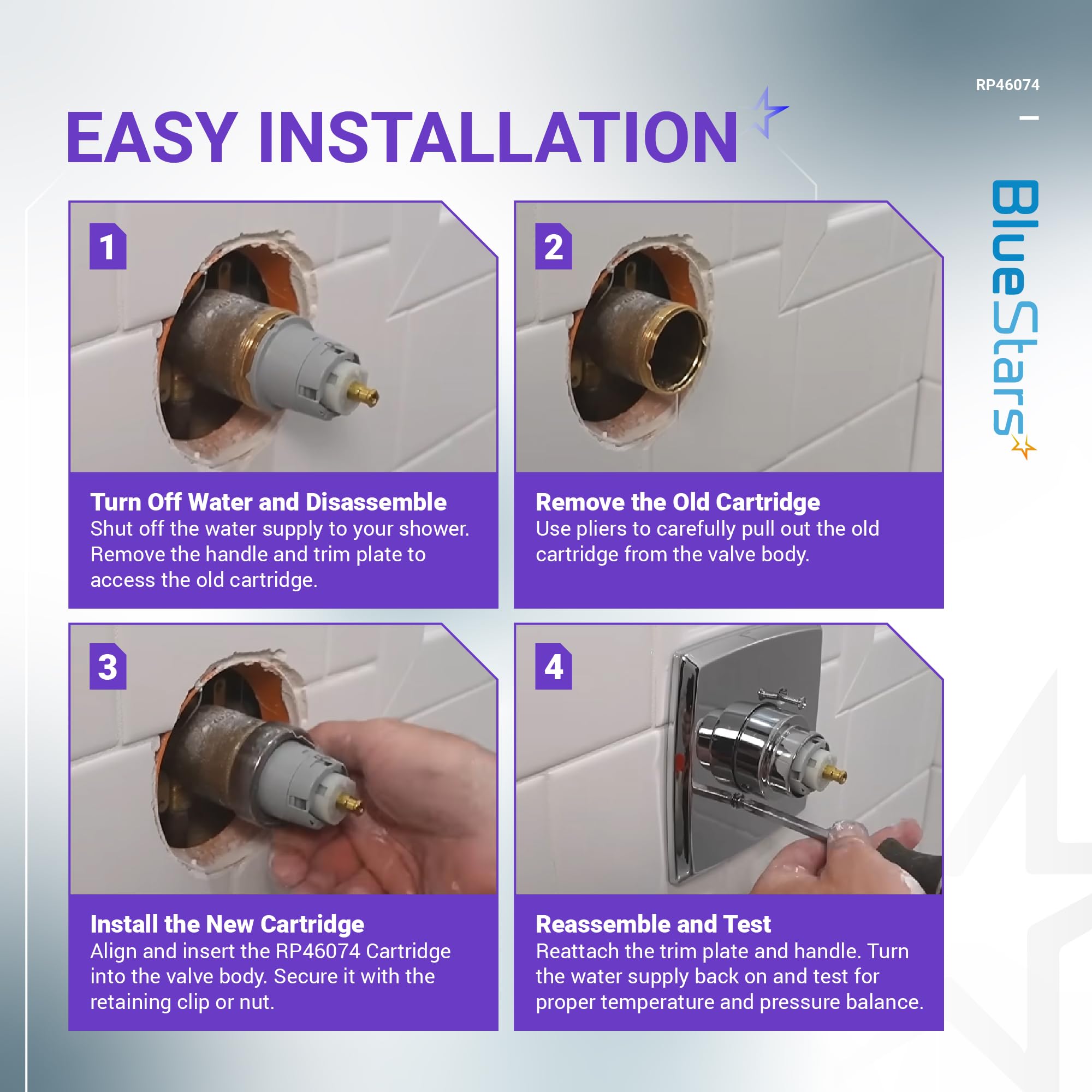 BlueStars RP46074 Shower Valve Cartridge - Single-Function Pressure-Balance Temperature Control- Compatible with Shower and Tub 13/14 Series Faucet
