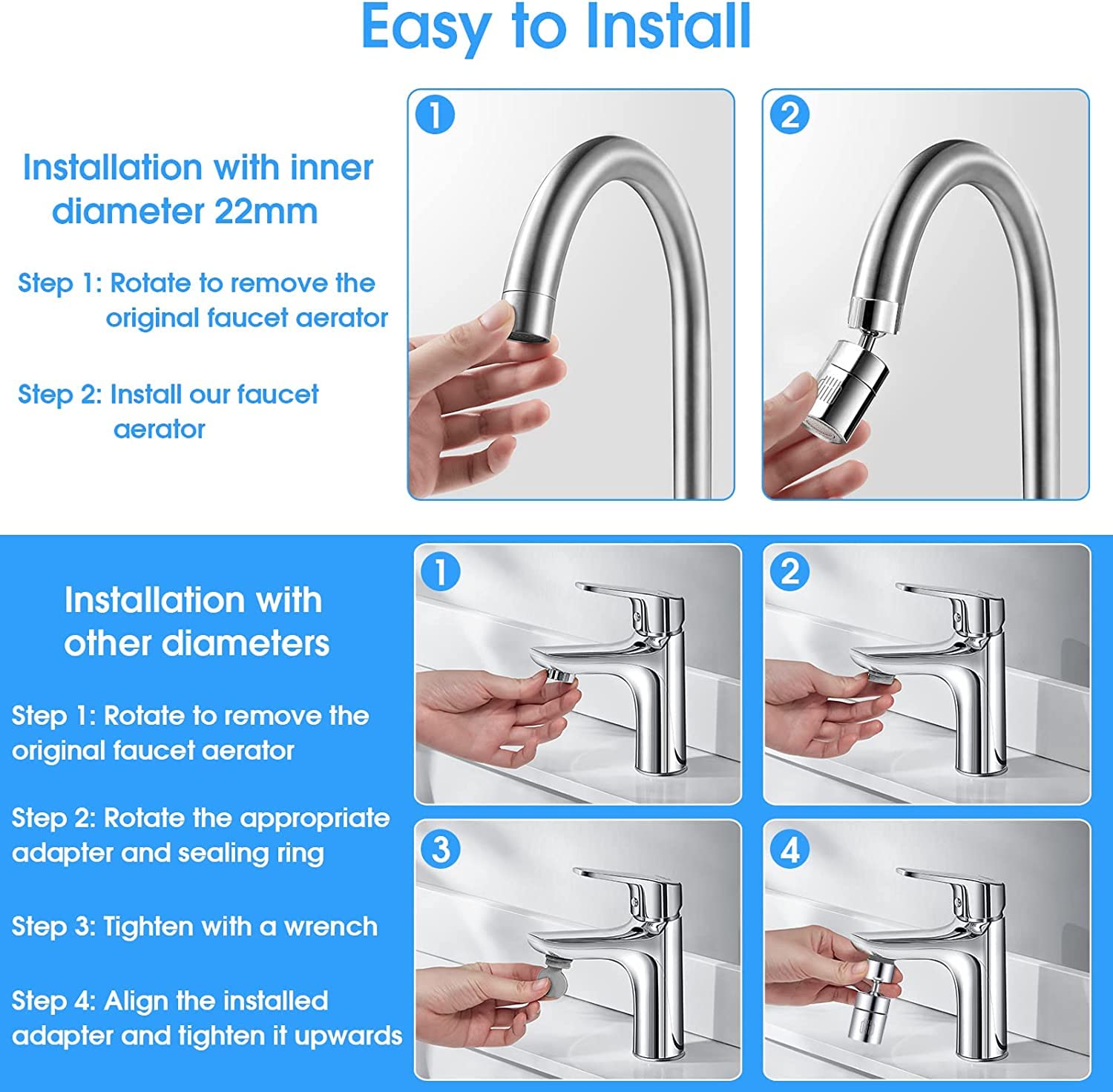 YOXITIXOY YSQ Aerator, 80-Degree Big Angle Swivel, Dual-Function Kitchen Faucet Accessory, Polished Brass & ABS Material, 360° Swivel, Universal Fit (5.59x1.3 inches)