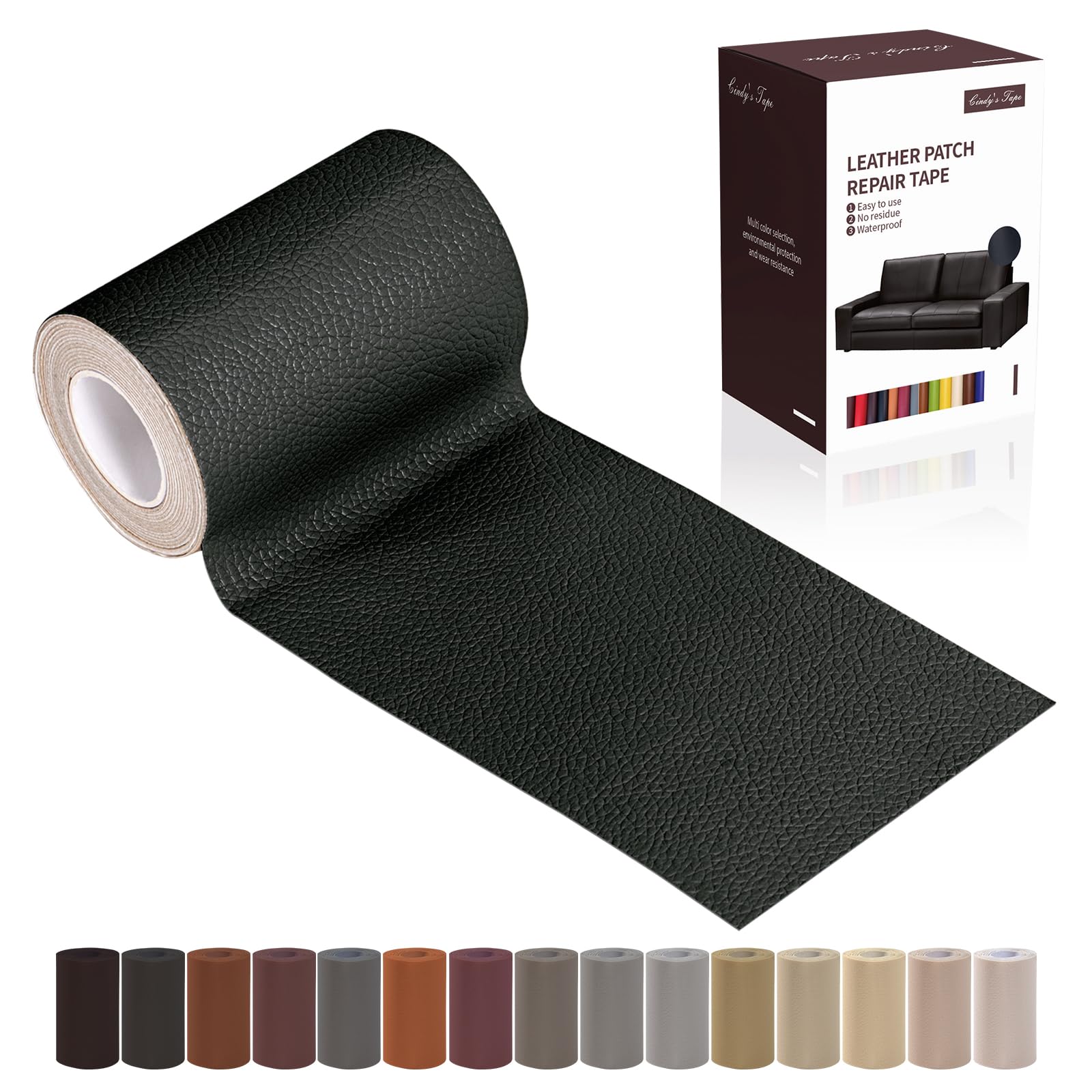 Leather Repair Patch Tape, Black 3 x 61 Inches Self Adhesive Leather Repair Kit for Furniture, Car Seat,Vinyl Leather Repair Kit for Office Chairs, Couch, Sofa, Luggage