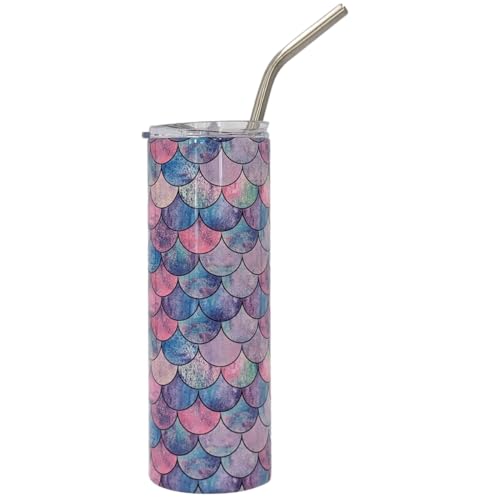 Siesta Drinkware - Personalized 20oz Mermaid and Sea Skinny Tumbler - Silicone Nonslip bottom and Double wall Vacuum Insulated - Stainless Steel (Mermaid)
