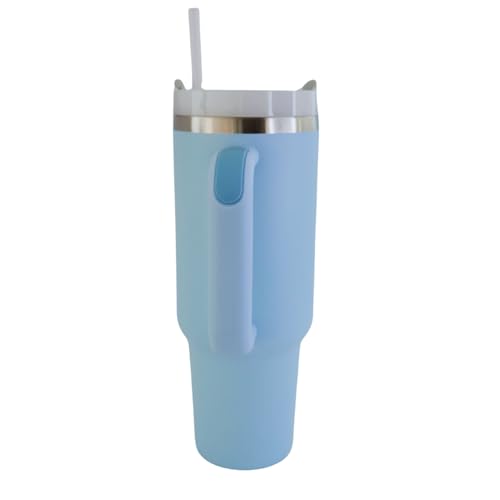 Stainless Steel 40 Oz Tumbler with Lid, Straw and Handle - Insulated Everyday Water Bottle (Light Blue)
