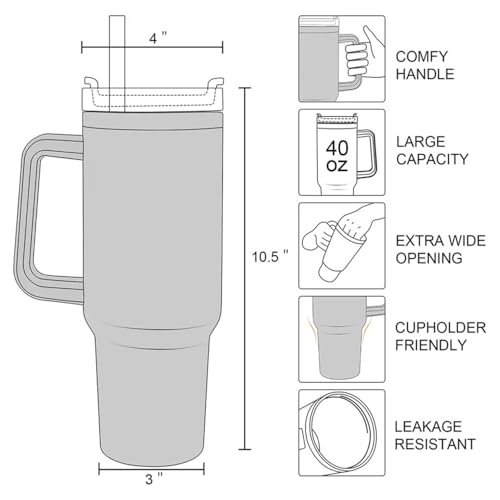Green Insulated 40 Oz Tumbler - Stainless Steel with Straw, Lid, and Handle for Everyday Use