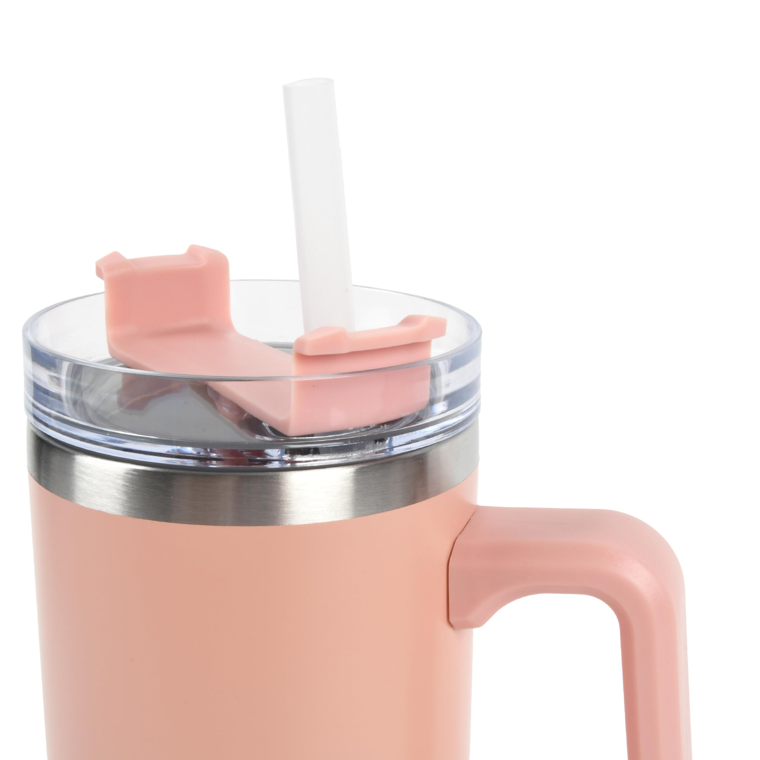 Envie 30 oz Tumbler Mug with Lid and Straw, Reusable Insulated Mug with Handle, Stainless Steel Tumbler for Iced & Hot Beverages, Blush Pink