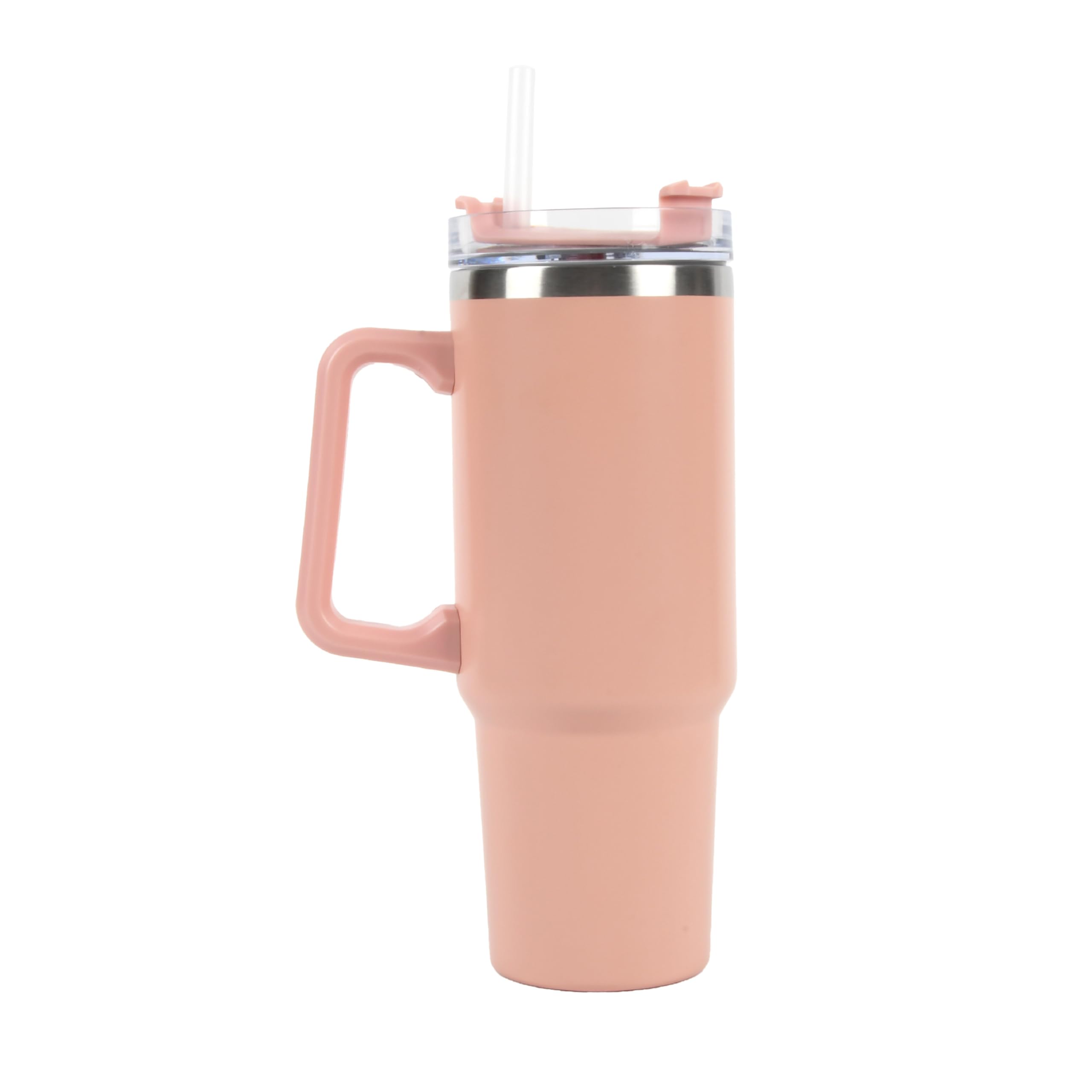 Envie 30 oz Tumbler Mug with Lid and Straw, Reusable Insulated Mug with Handle, Stainless Steel Tumbler for Iced & Hot Beverages, Blush Pink