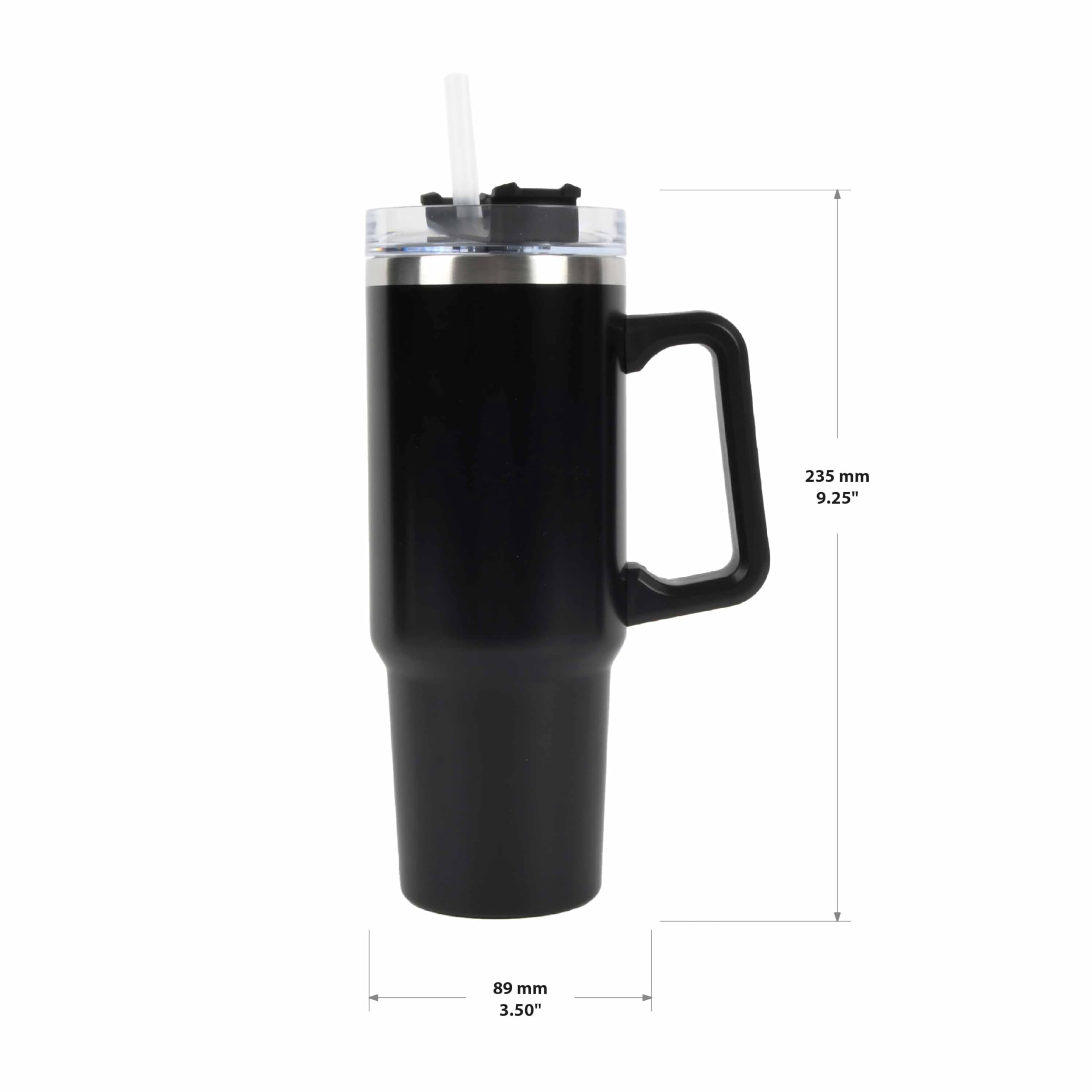 Envie 30 oz Tumbler Mug with Lid and Straw, Reusable Insulated Mug with Handle, Stainless Steel Tumbler for Iced & Hot Beverages, Black