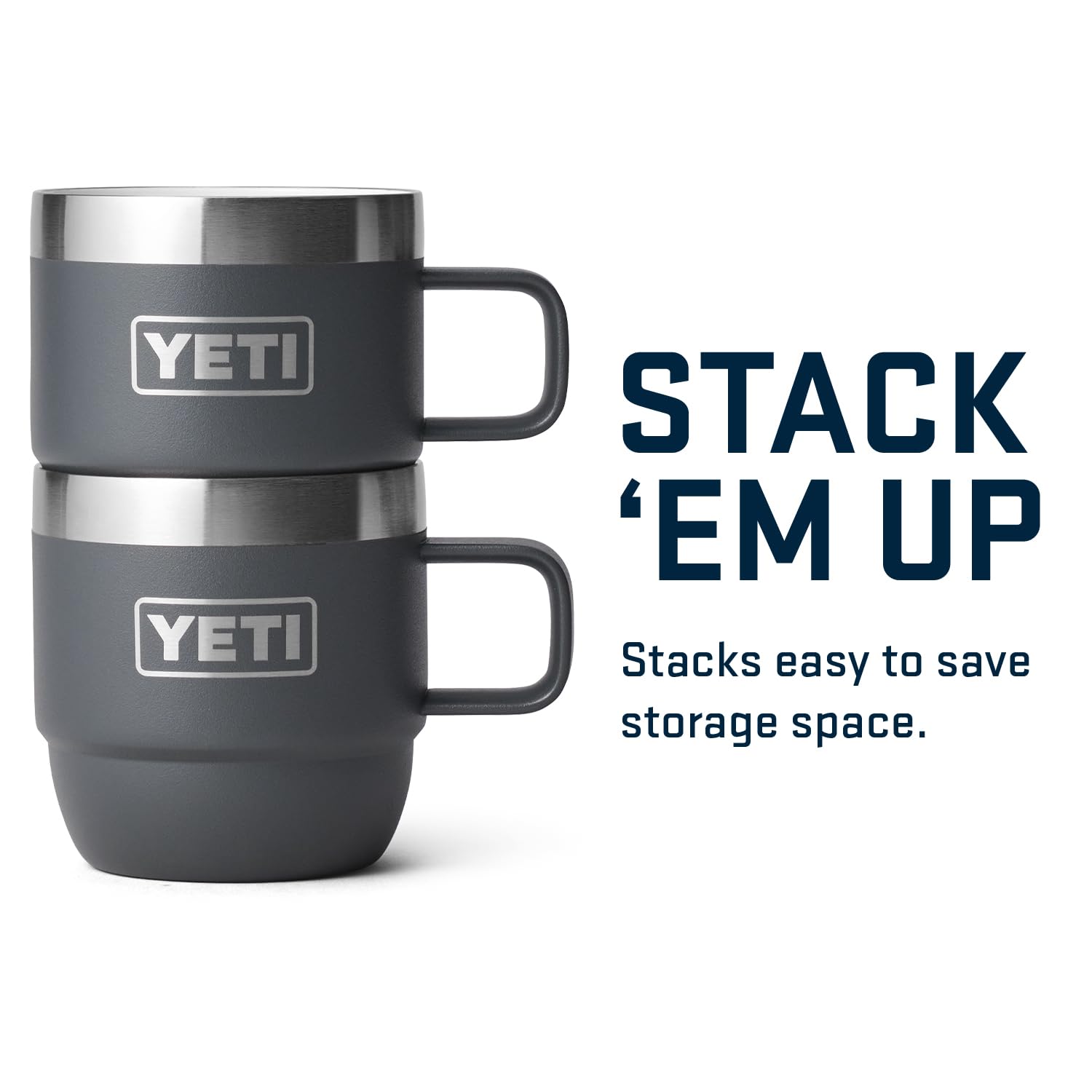 YETI Rambler 6 oz Stackable Mug, Stainless Steel, Vacuum Insulated Espresso/Coffee Mug, 2 Pack, Charcoal