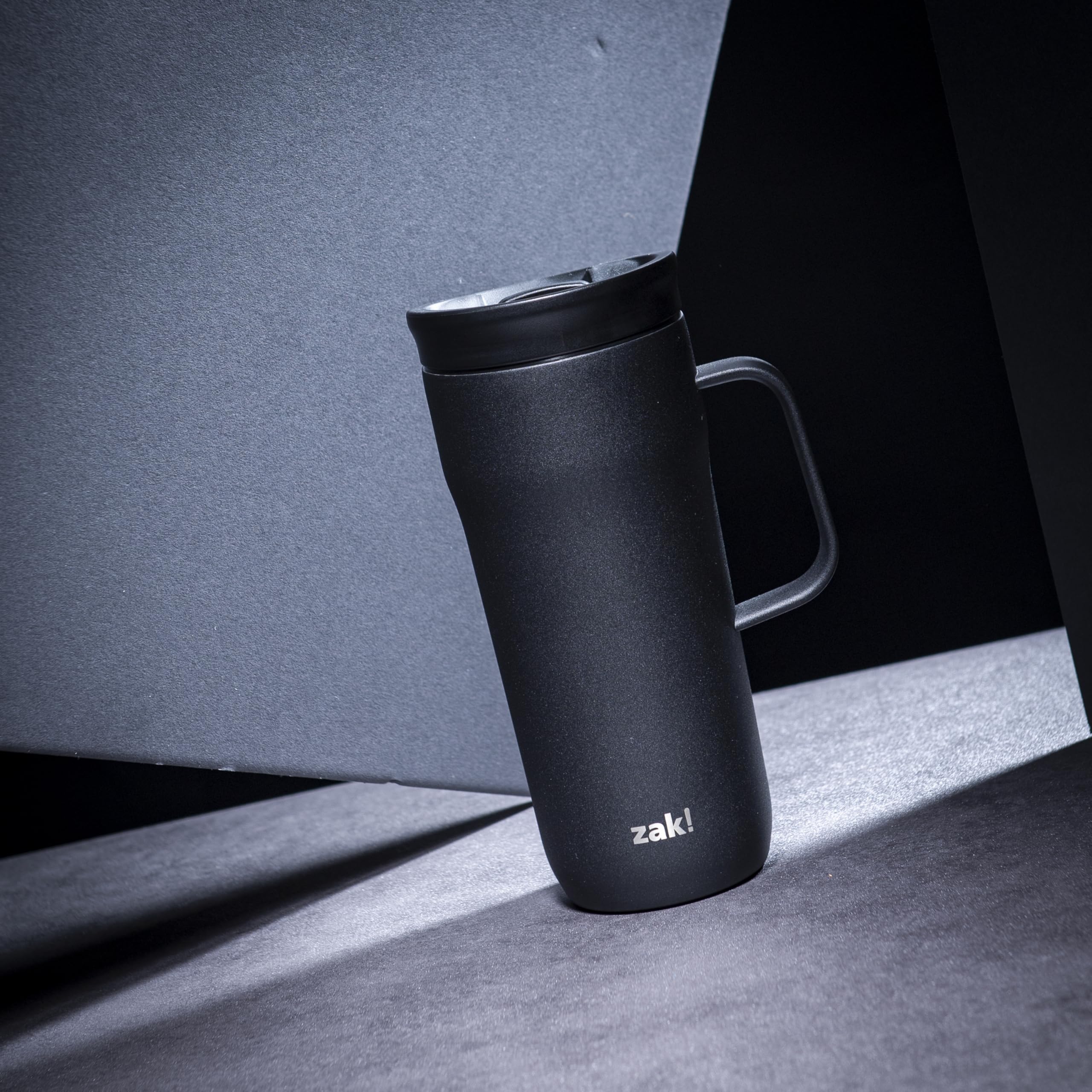 Zak Designs Harmony Tumbler for Travel or At Home, 20oz Recycled Stainless Steel is Splash-Proof and Vacuum Insulated with Slide Lid and Handle (Ebony Black)