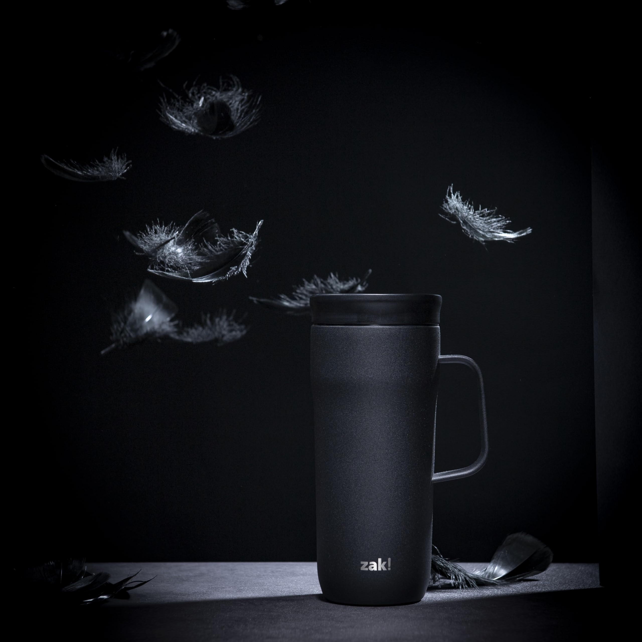 Zak Designs Harmony Tumbler for Travel or At Home, 20oz Recycled Stainless Steel is Splash-Proof and Vacuum Insulated with Slide Lid and Handle (Ebony Black)