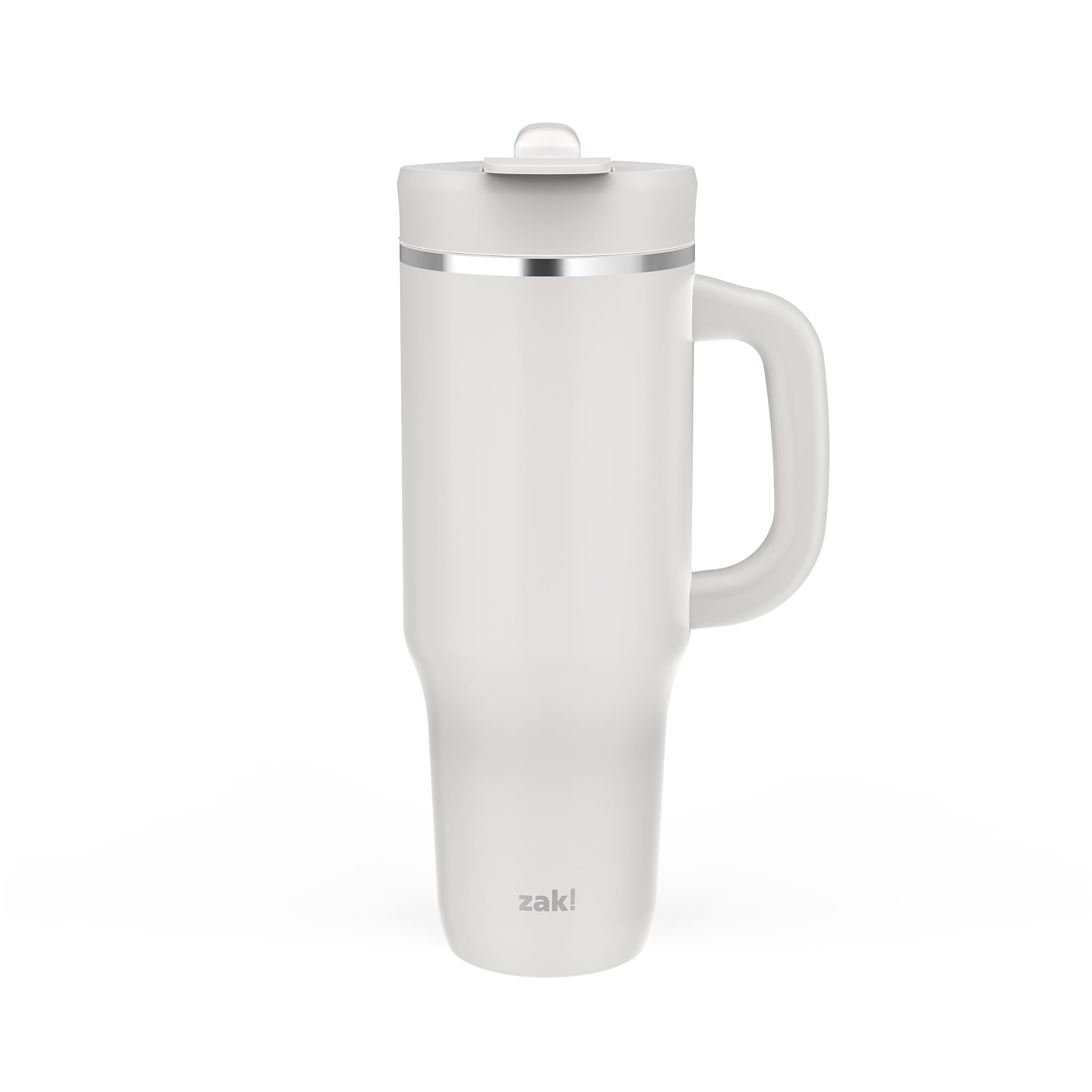 Zak Designs Harmony 2-in-1 Coffee Tumbler for Travel or At Home, 40oz Recycled Stainless Steel is Leak-Proof When Closed and Vacuum Insulated with Handle (Linen White)