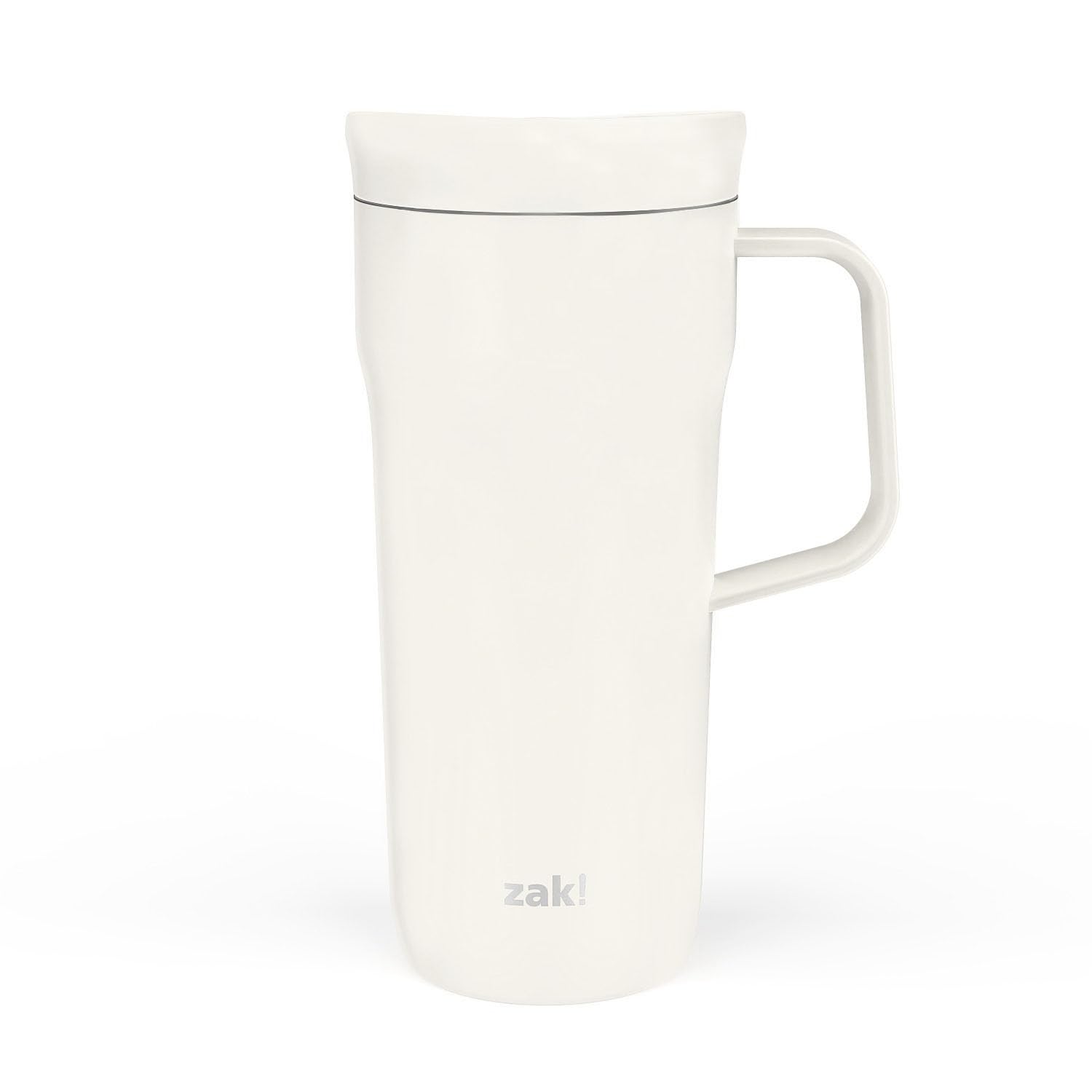 Zak Designs Harmony Tumbler for Travel or At Home, 20oz Recycled Stainless Steel is Splash-Proof and Vacuum Insulated with Slide Lid and Handle (Cream White)