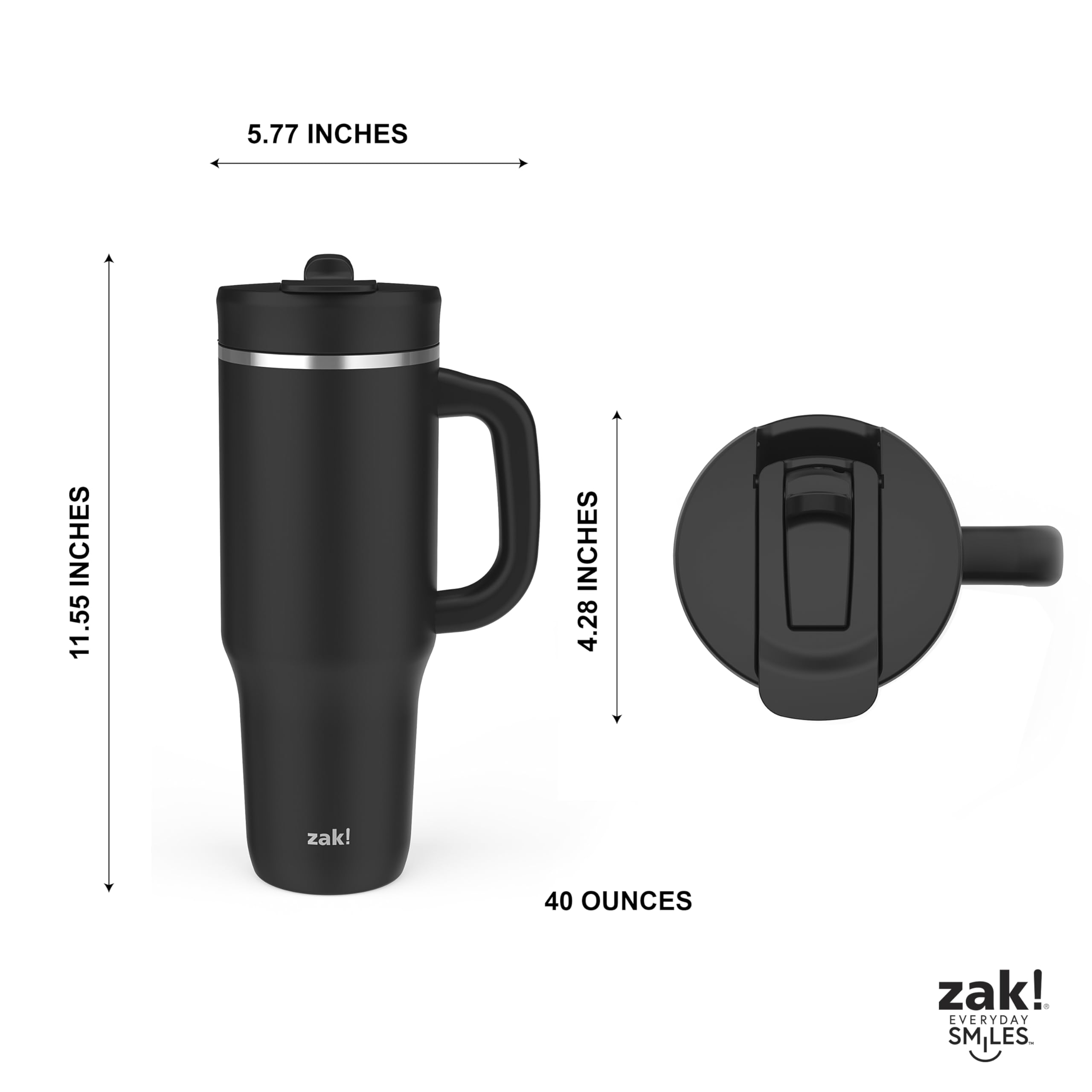 Zak Designs Harmony 2-in-1 Coffee Tumbler for Travel or At Home, 40oz Recycled Stainless Steel is Leak-Proof When Closed and Vacuum Insulated with Handle (Ebony Black)