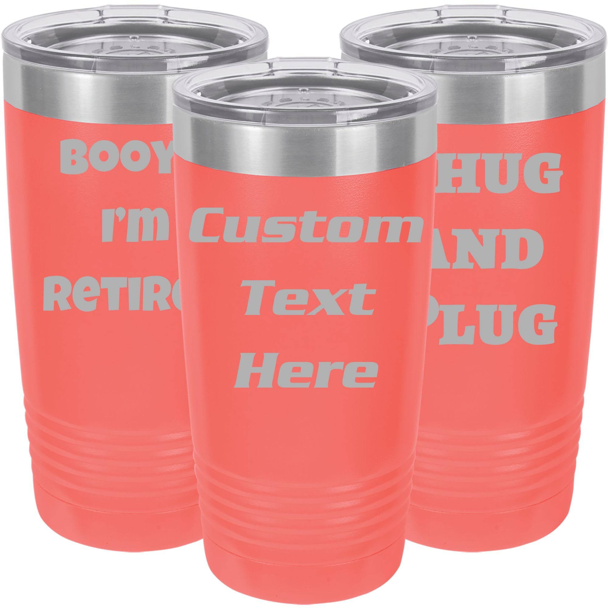 OEZZO Coral Customized Tumblers, Double Wall Personalized Bottles, Laser Engraved Text for Special Holidays, Birthdays, Anniversaries, Travel Mugs for Coffee (Coral, 20oz)