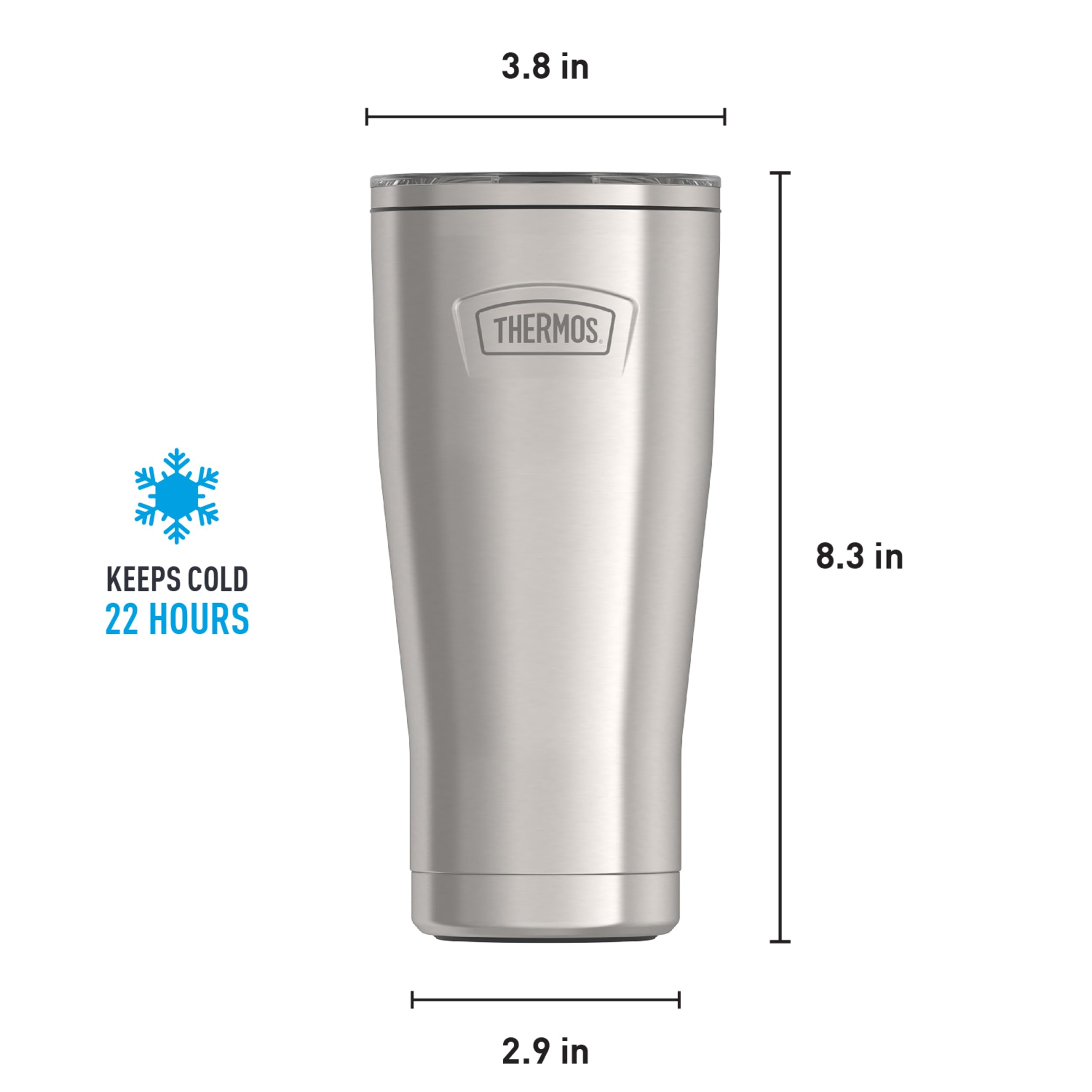 THERMOS ICON SERIES, Stainless Steel Cold Tumbler with Slide Lock, 24 Ounce, Matte Stainless Steel