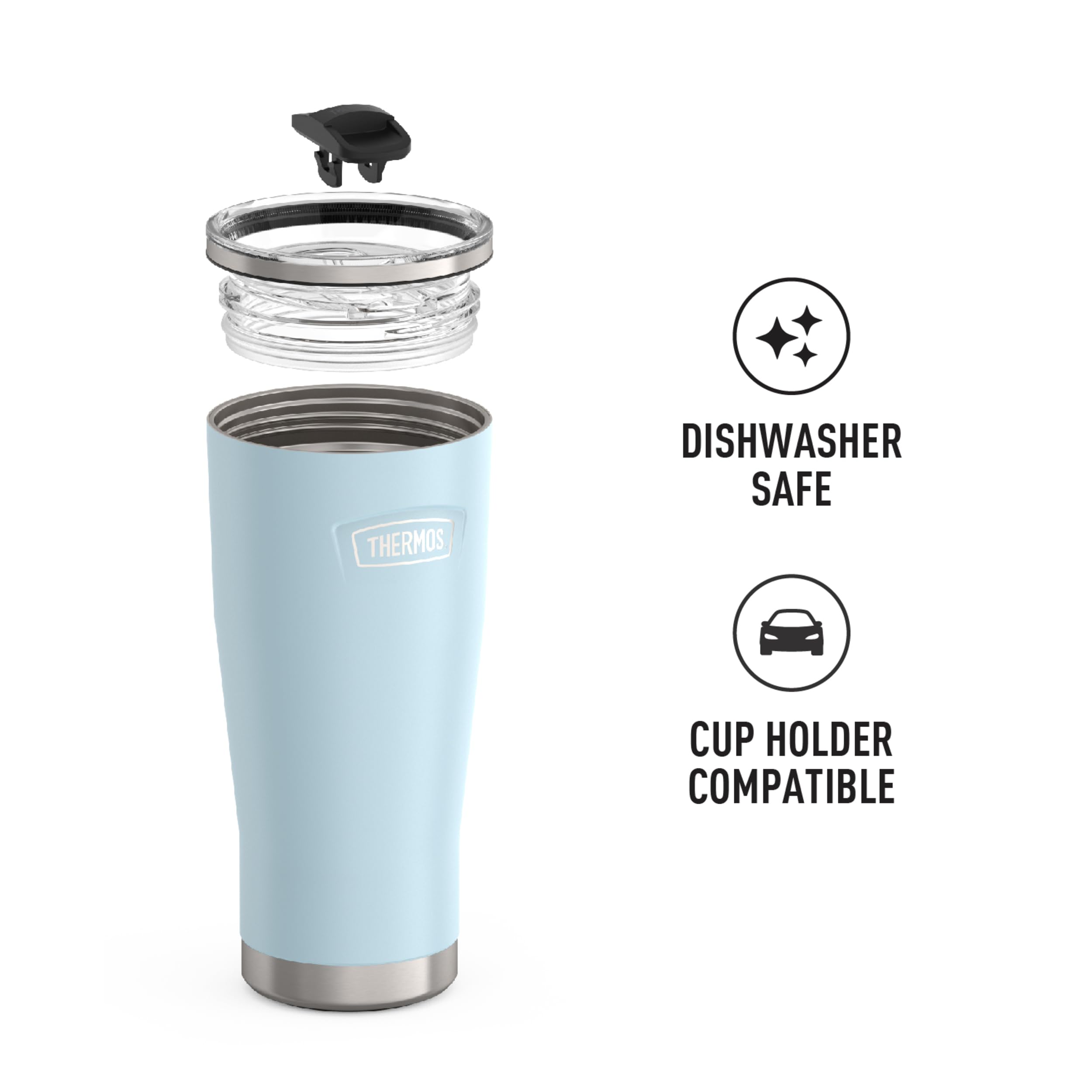 THERMOS ICON SERIES, Stainless Steel Cold Tumbler with Slide Lock, 24 Ounce, Glacier