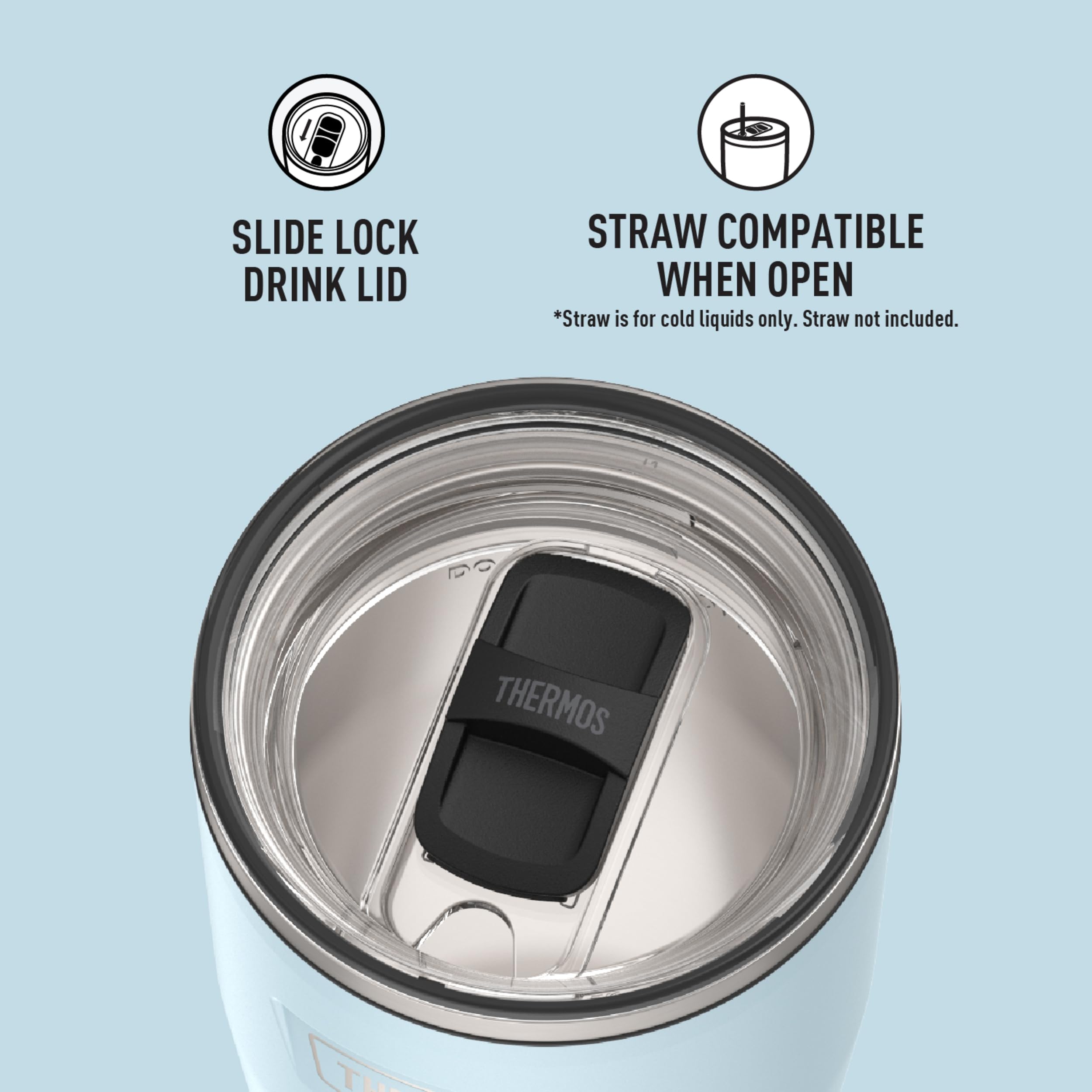 THERMOS ICON SERIES, Stainless Steel Cold Tumbler with Slide Lock, 24 Ounce, Glacier