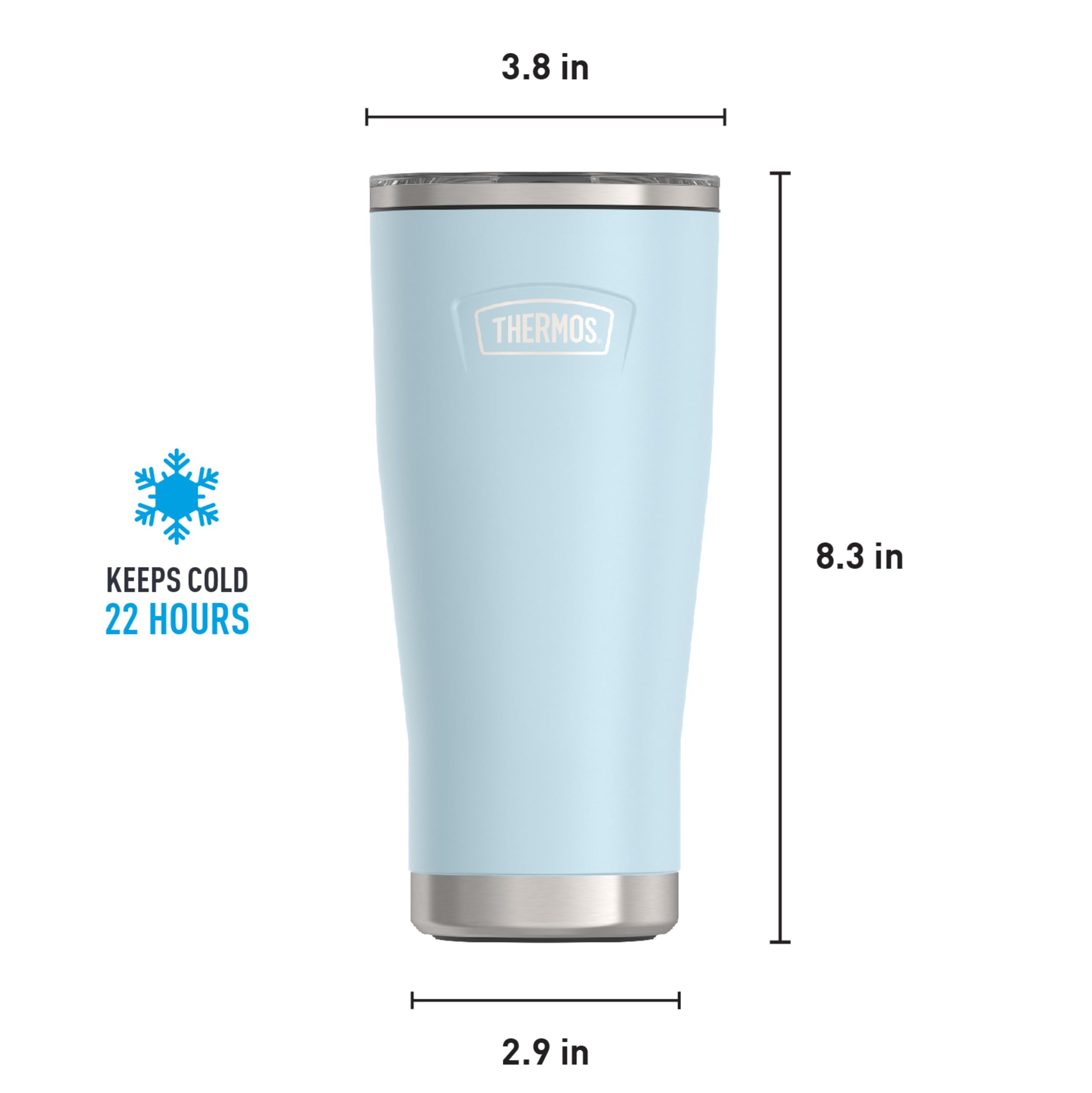 THERMOS ICON SERIES, Stainless Steel Cold Tumbler with Slide Lock, 24 Ounce, Glacier
