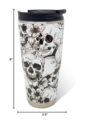 ENGEL 22oz Halloween White Skull Vacuum Insulated Tumbler with leak-proof lid and non-skid rubber base