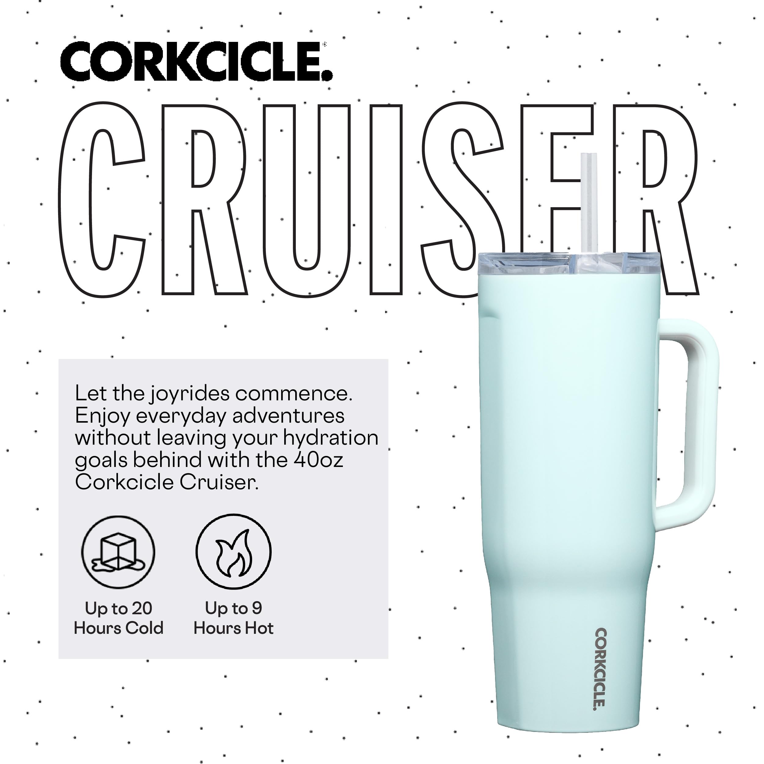 Corkcicle Tumbler With Straw and Handle, Reusable Water Bottle, Triple Insulated Travel Mug, BPA Free, Keeps Beverages Cold for 12 Hours and Hot for 5 Hours, Gloss Powder Blue, 40 oz