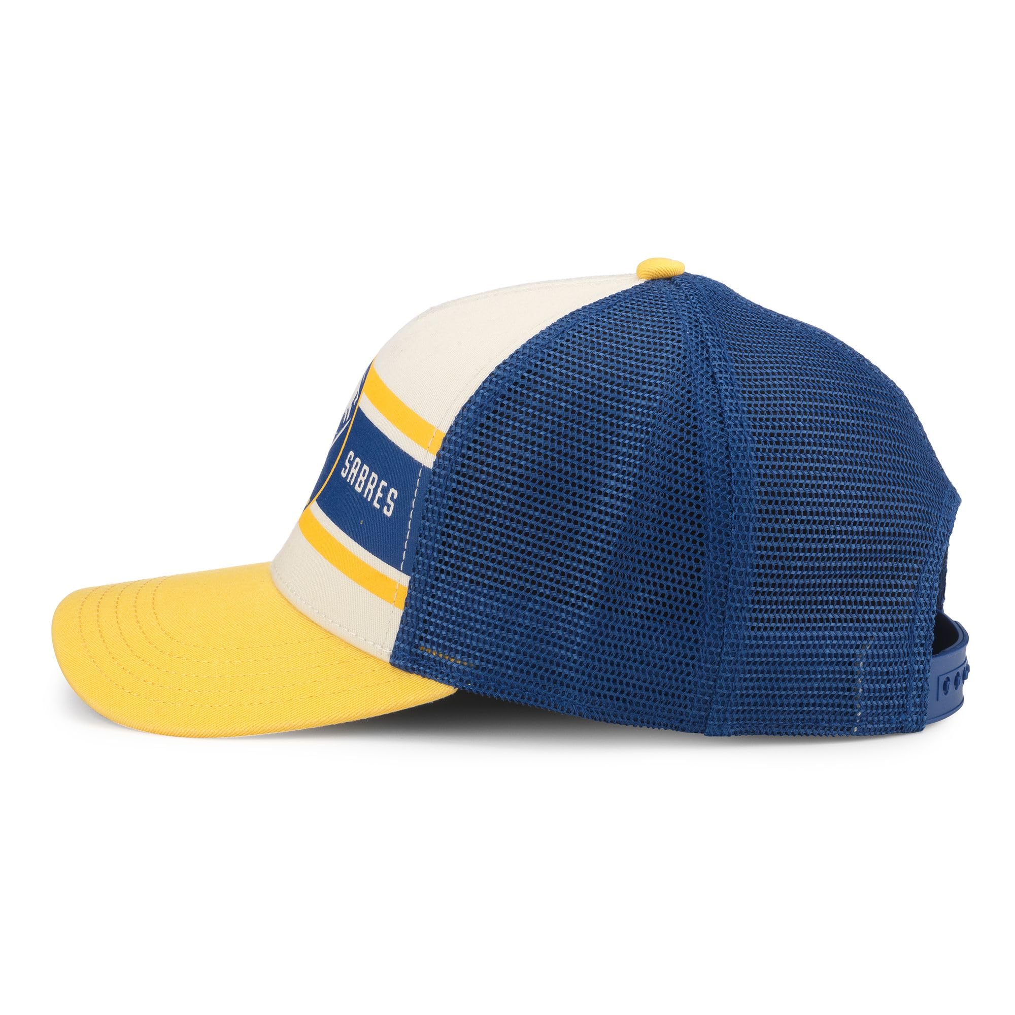 AMERICAN NEEDLE Buffalo Sabres NHL Sinclair Adjutable Snapback Baseball Hat, Royal/Ivory/Gold (21001A-BUS-RYIVGD)