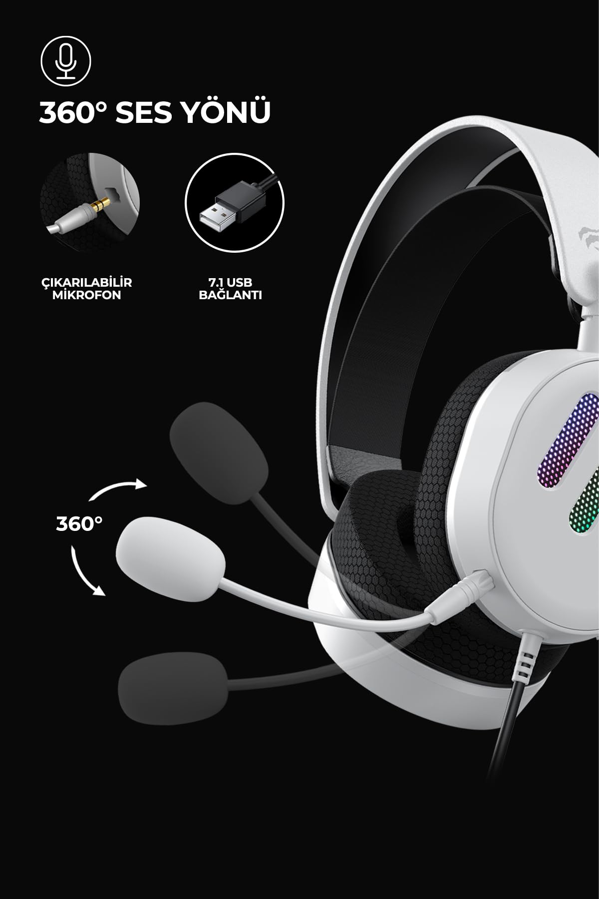 havit Gaming Headphones H2038U RGB (White)