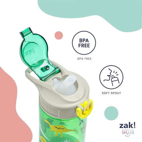 Zak Designs Sage Minecraft Kids Water Bottle For School or Travel, 16oz Durable Plastic Water Bottle With Straw, Handle, and Leak-Proof, Pop-Up Spout Cover (Creeper)