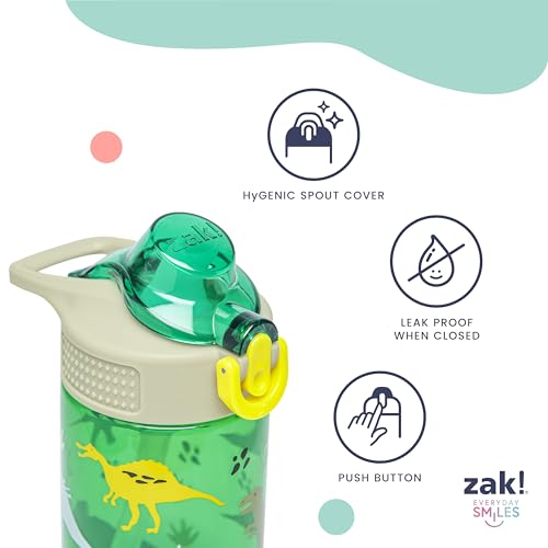 Zak Designs Sage Minecraft Kids Water Bottle For School or Travel, 16oz Durable Plastic Water Bottle With Straw, Handle, and Leak-Proof, Pop-Up Spout Cover (Creeper)