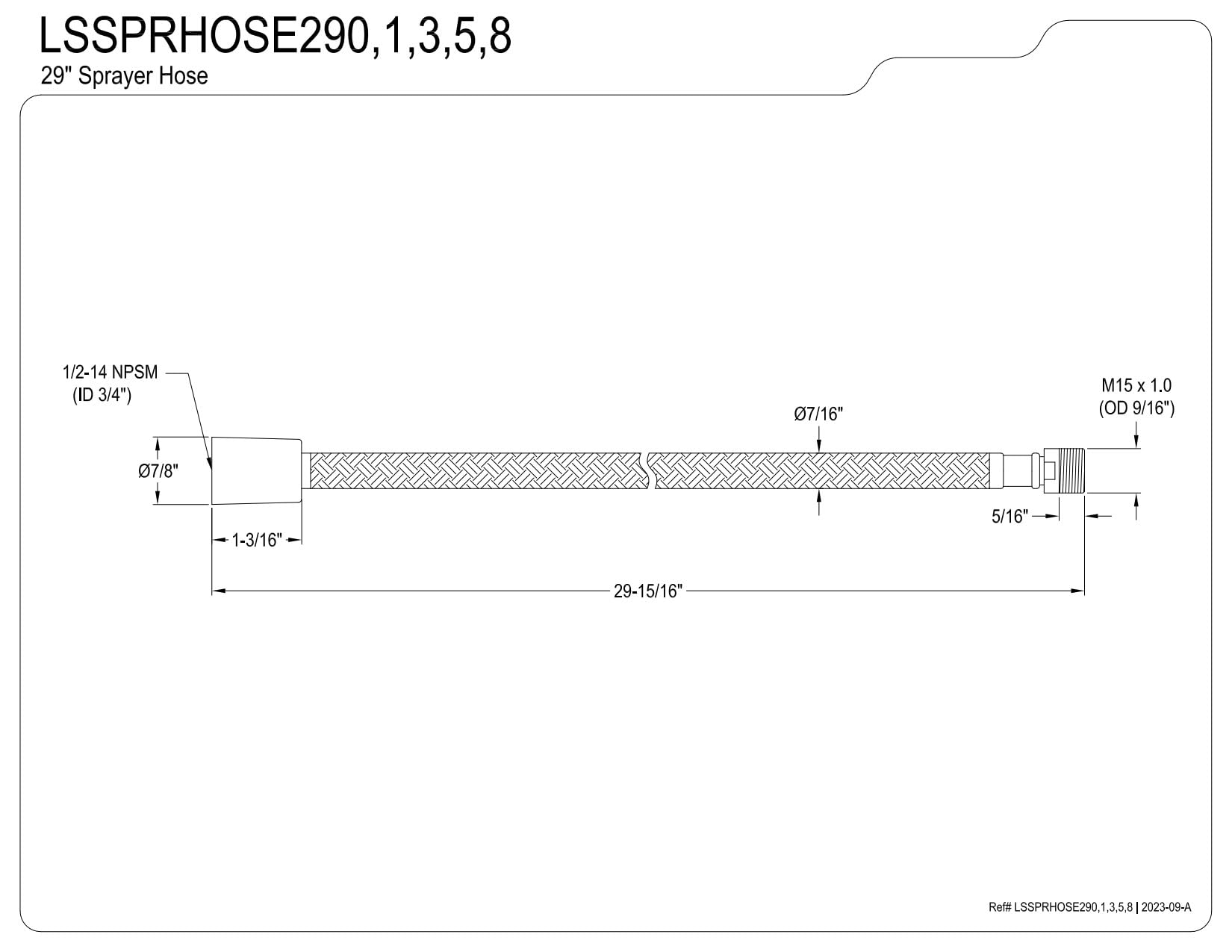 Kingston Brass LSSPRHOSE298 29" Braided Pull Down Kitchen Faucet Spray Hose, Brushed Nickel