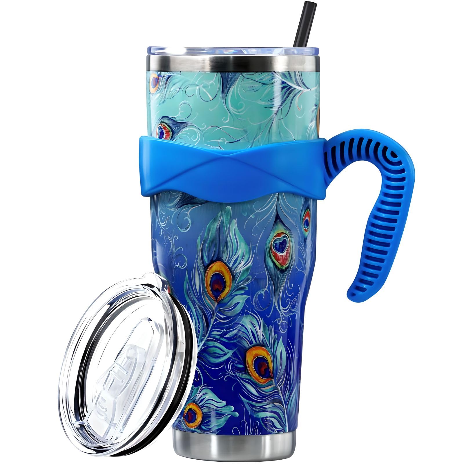 Sunmdecor 40 Oz Tumbler with Handle and Silicone Straws,Coffee Insulated Tumbler with Handle,40oz Tumbler with Handle