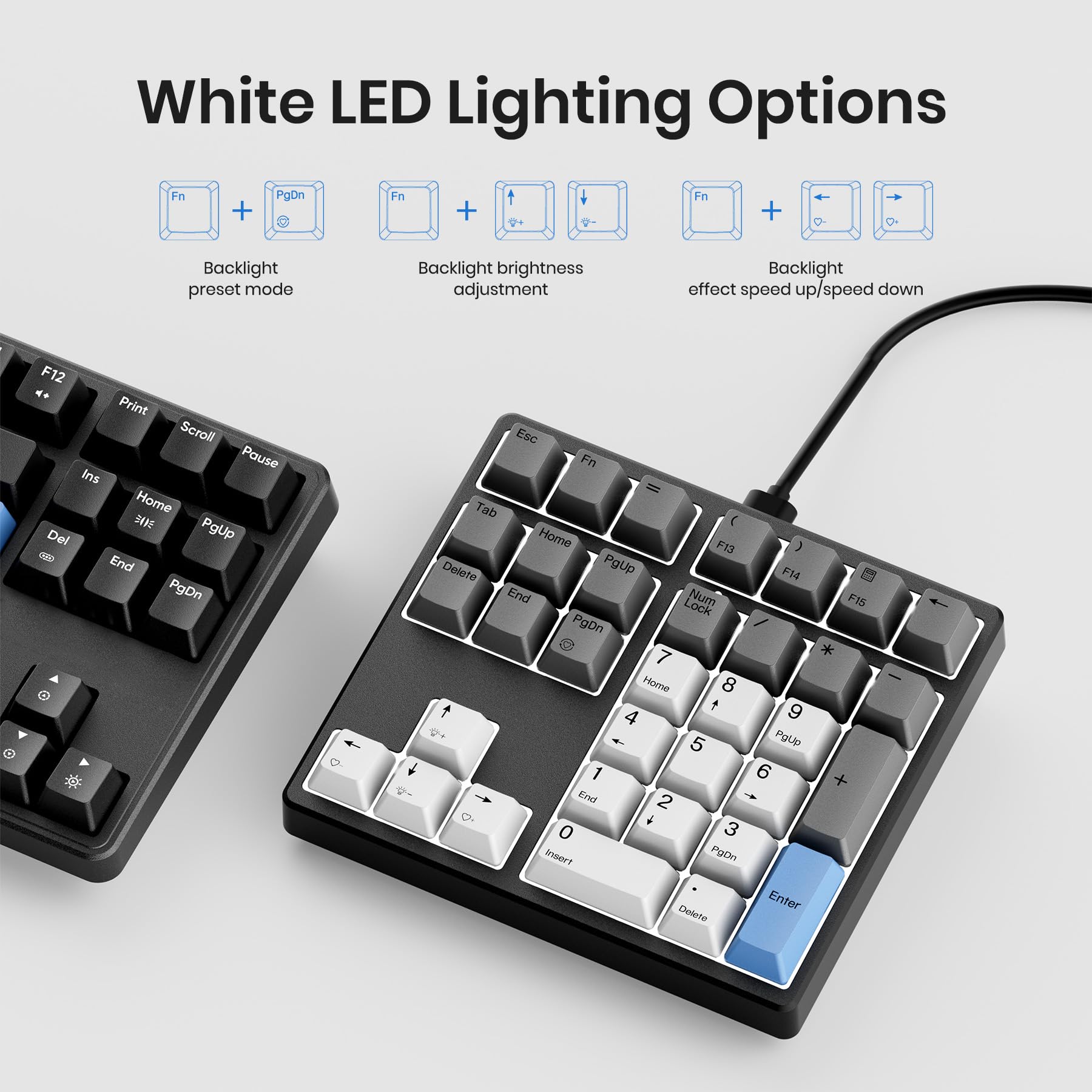 Kisnt Mechanical Number Pad, 34 Key Wired Hot Swappable Keypad, Gateron Switches White Backlit Numpad,USB Numeric Keypad with PBT Keycaps for Laptop, Mac, PC Desktop(Red Switch)