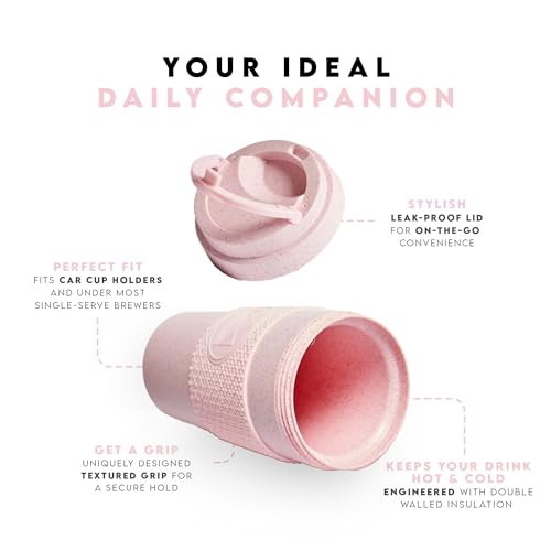 Neon Kactus Travel Coffee Mug| Double-Walled, Reusable Coffee Cup with Leakproof Lid (Wheat Straw - Pink Flamingo, 16oz (Pack of 1))