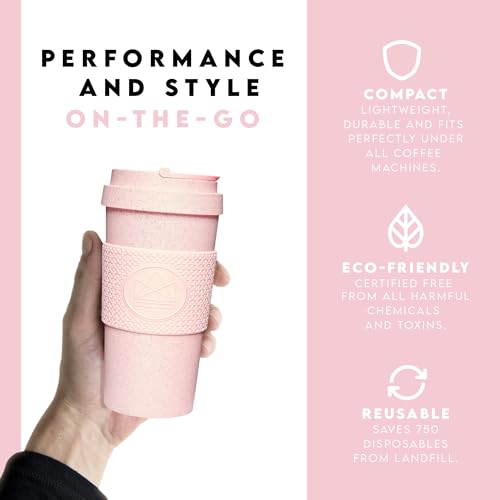 Neon Kactus Travel Coffee Mug| Double-Walled, Reusable Coffee Cup with Leakproof Lid (Wheat Straw - Pink Flamingo, 16oz (Pack of 1))