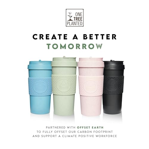 Neon Kactus Travel Coffee Mug| Double-Walled, Reusable Coffee Cup with Leakproof Lid (Wheat Straw - Pink Flamingo, 16oz (Pack of 1))