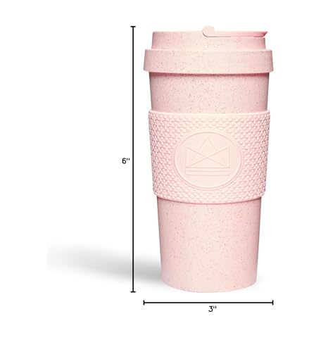 Neon Kactus Travel Coffee Mug| Double-Walled, Reusable Coffee Cup with Leakproof Lid (Wheat Straw - Pink Flamingo, 16oz (Pack of 1))