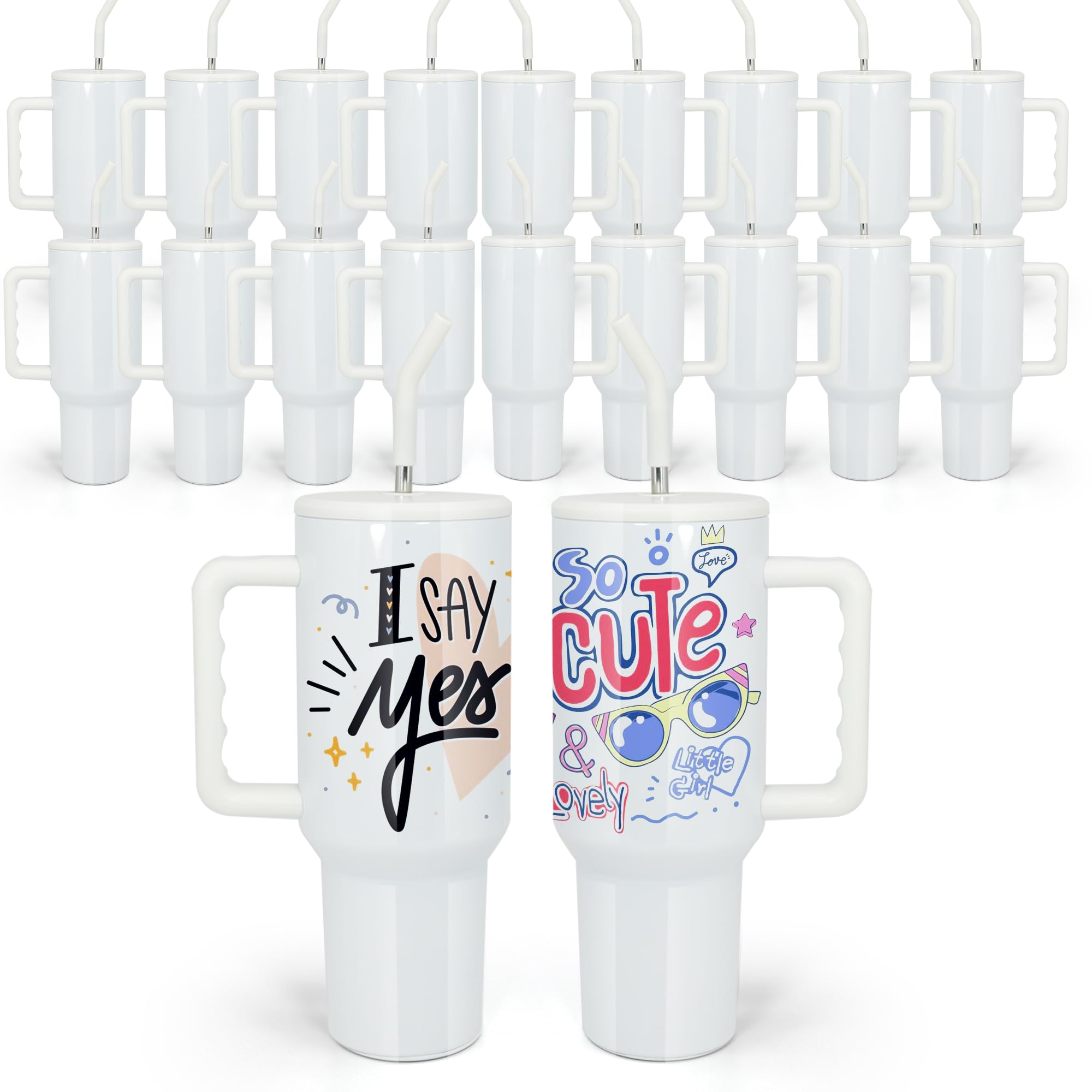 sweet grain 40 oz Sublimation Tumbler with Handle 20 Pack Sublimation Tumblers Blanks Bulk Leak-proof Lid and Straw Insulated Stainless Steel Travel Mug Keeps Cold for 34 Hours (White)
