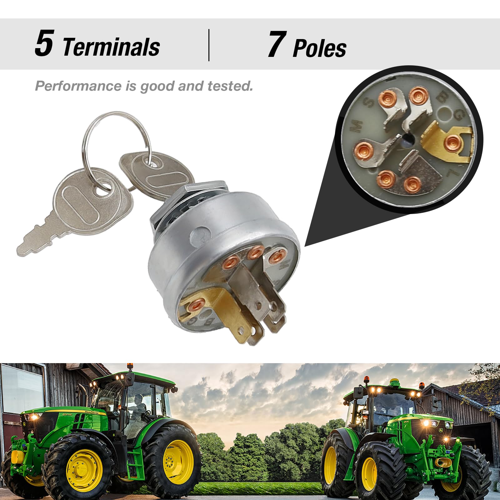 Tractor Ignition Switch Replacement for K1122-62110 AM119111 Compatible with John Deere STX38 STX46 Scotts Sabre S 1642 1742 2046 1438 16/46 Kubota T1460 T1570 T1670 T1760S T1870S