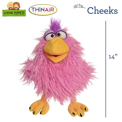 Living Puppets - Cheeks The Pink Chicken, 14 Inch Plush Hand Puppet for Boys and Girls