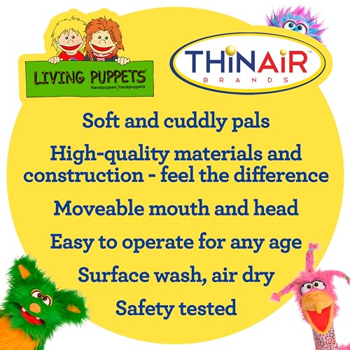 Living Puppets - Cheeks The Pink Chicken, 14 Inch Plush Hand Puppet for Boys and Girls