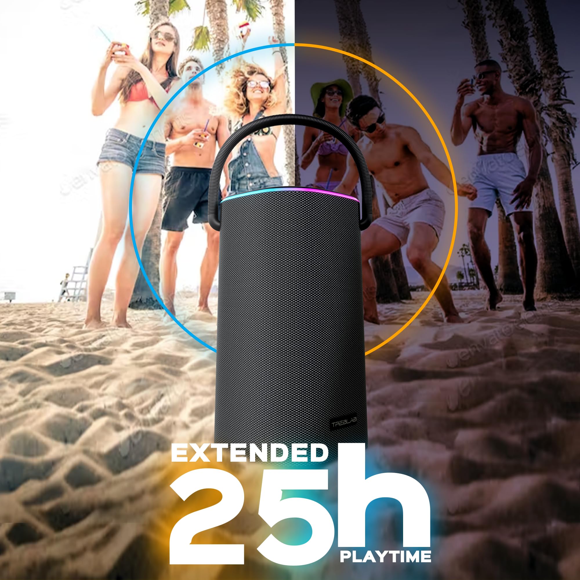 TREBLAB HD-Force - Loud Bluetooth Speaker - 50W Stereo Sound w/Bass, 25H Battery, IPX6 Waterproof, TWS Mode - Wireless Speaker w/Powerbank - Graphite (Renewed)