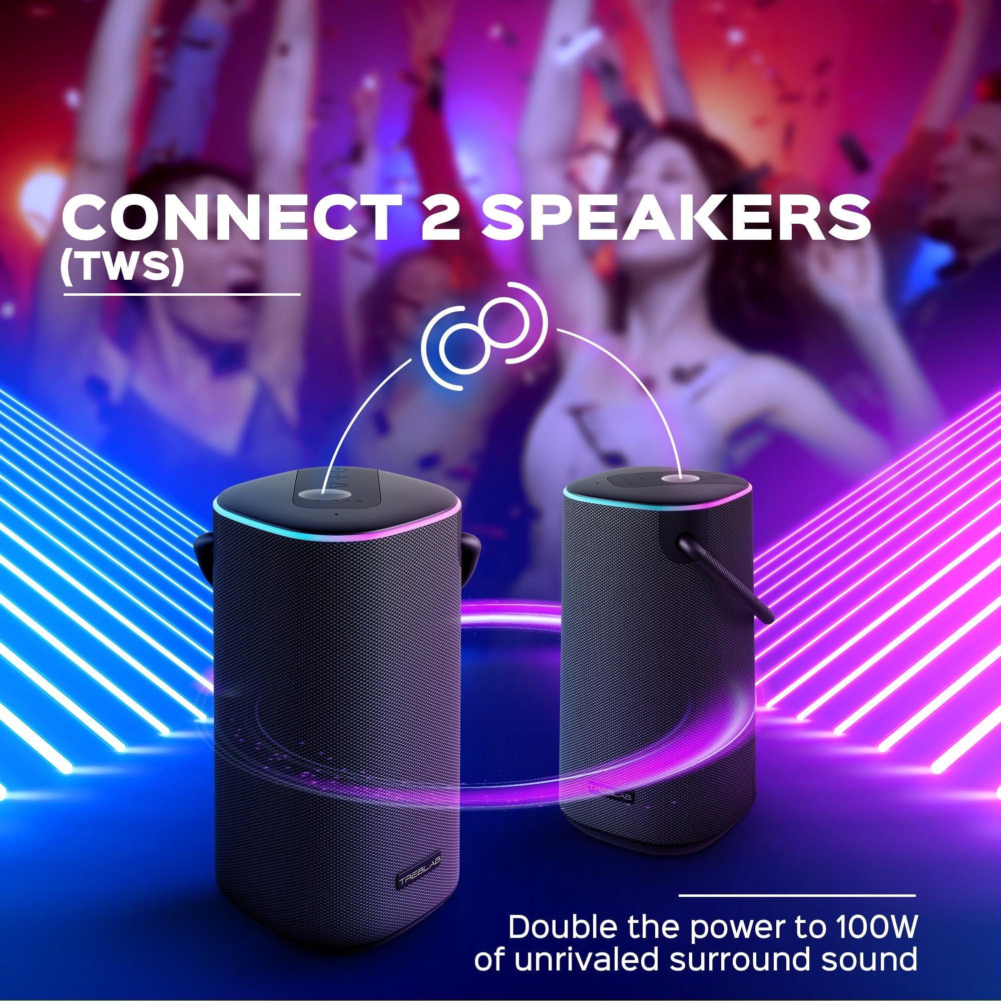 TREBLAB HD-Force - Loud Bluetooth Speaker - 50W Stereo Sound w/Bass, 25H Battery, IPX6 Waterproof, TWS Mode - Wireless Speaker w/Powerbank - Graphite (Renewed)