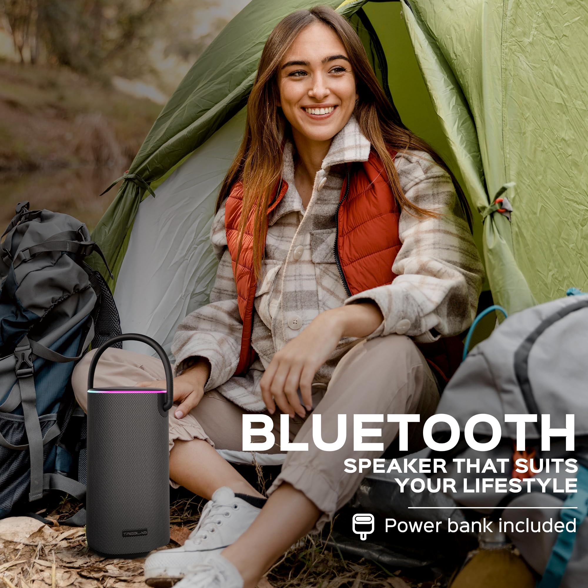 TREBLAB HD-Force - Loud Bluetooth Speaker - 50W Stereo Sound w/Bass, 25H Battery, IPX6 Waterproof, TWS Mode - Wireless Speaker w/Powerbank - Graphite (Renewed)
