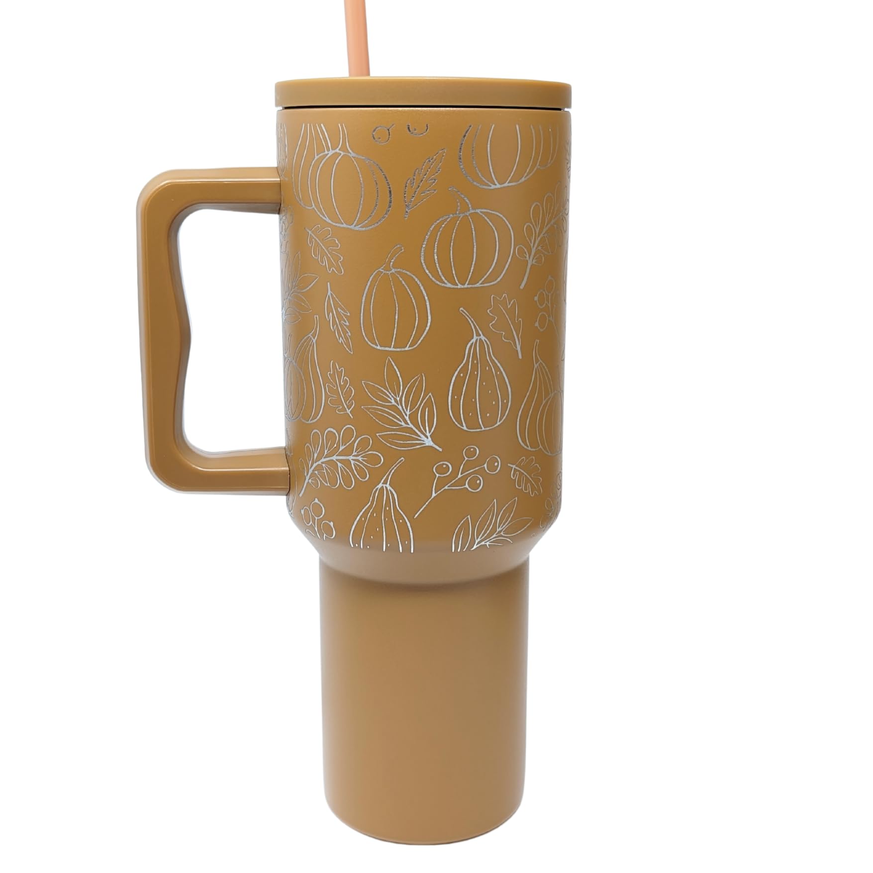FTB Creative 40oz Custom Designed Wander Tumbler, Double Wall Stainless Steel, with Lid and Straw (Almond Butter, Oh My Gourd)