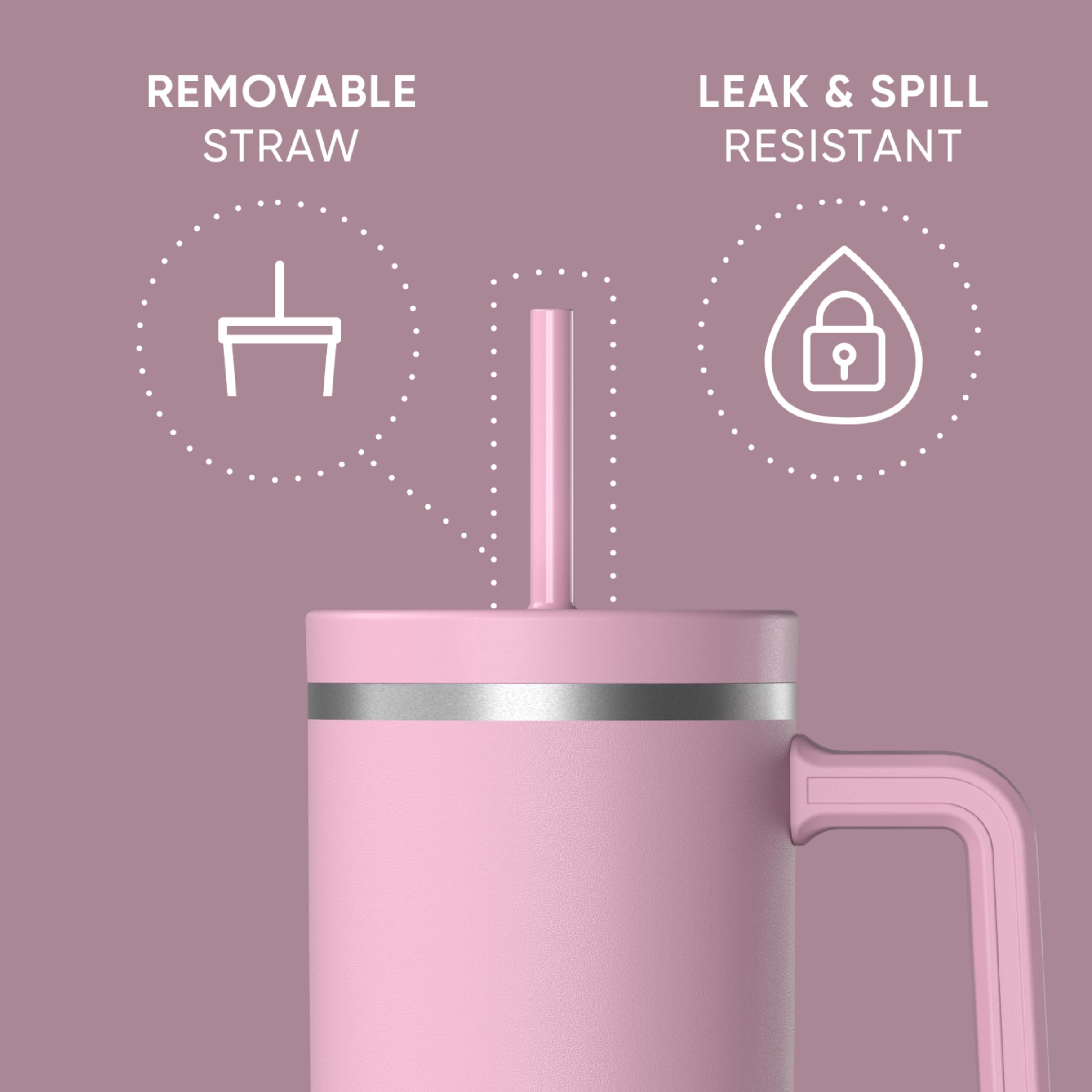 Hydrapeak Voyager 40 Oz Stainless Steel Tumbler with Handle, Insulated Water Bottle With Straw & Lid, Cupholder Friendly Reusable Travel Mug (Cotton Pink)