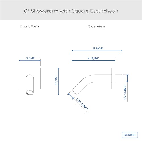 Gerber Metal Showerarm with Square Escutcheon - Transitional style, Chrome, D481436