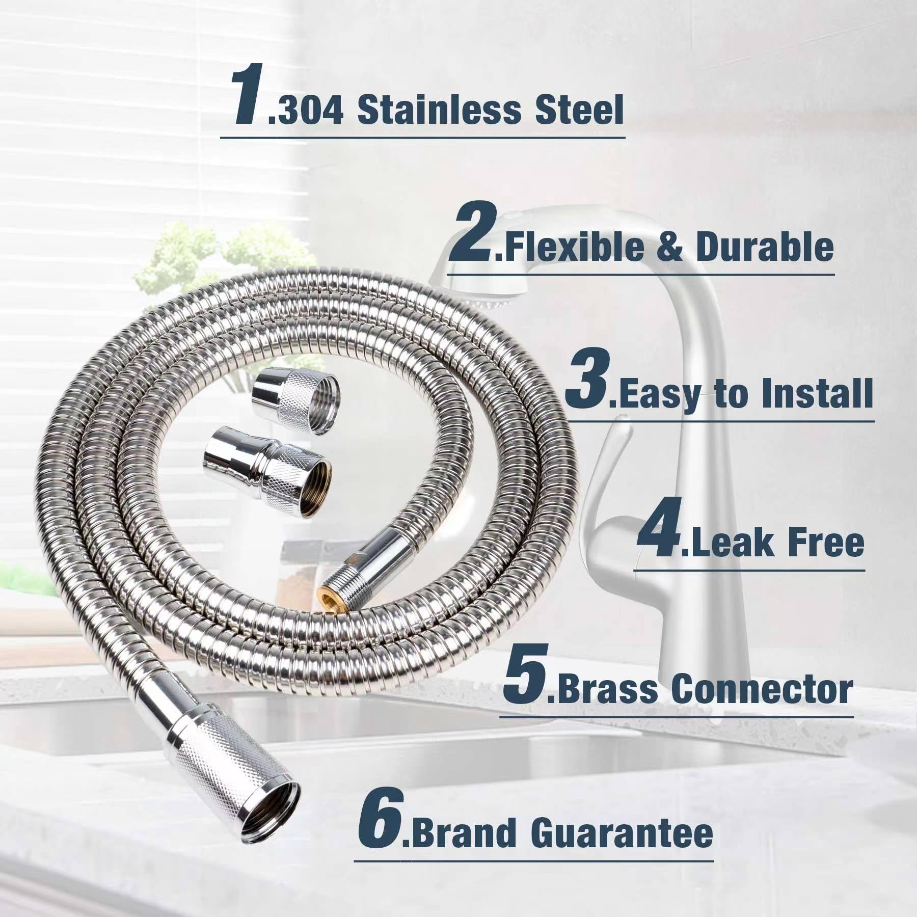 Faucet Hose for Grohe Kitchen Faucet Parts 46174000/46092000/46592000, Grohe Replacement Parts Hose with 3 Connect Adapters 48293000, Pull Down Faucet Hose Replacement, 59 inches