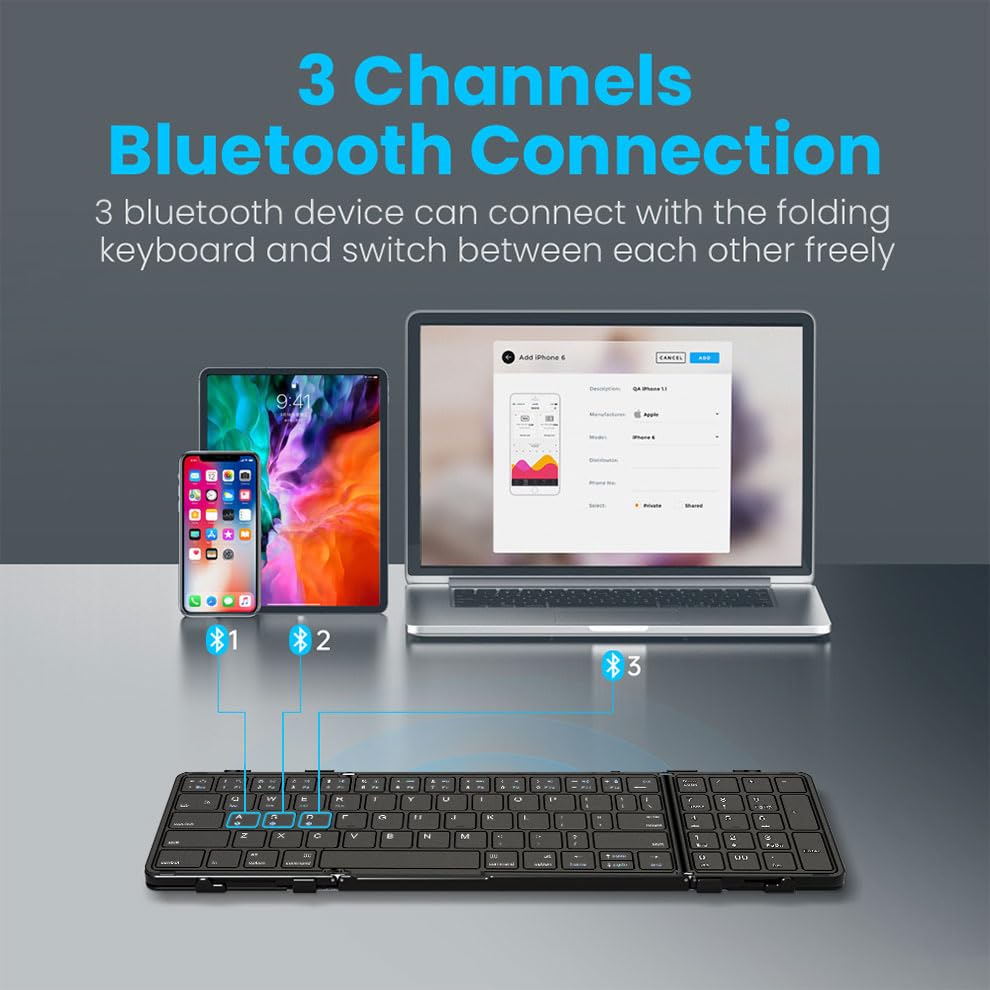 Blesid Foldable Bluetooth Keyboard with Number pad, Seamless, Ultra Light(8.3oz) Full Size Folding Wireless Keyboard with Numeric keypad, Windows, Mac OS, iOS, Android, Tablets, Laptops, PC