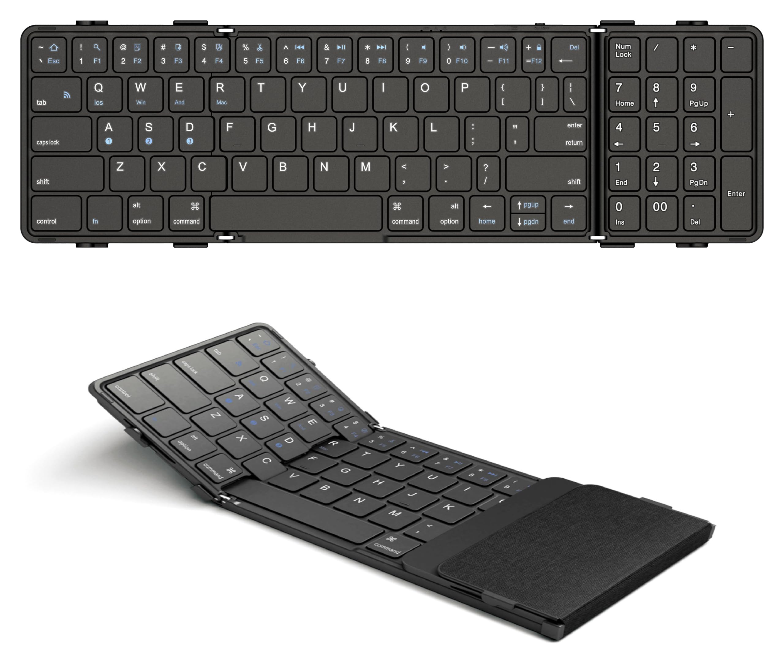 Blesid Foldable Bluetooth Keyboard with Number pad, Seamless, Ultra Light(8.3oz) Full Size Folding Wireless Keyboard with Numeric keypad, Windows, Mac OS, iOS, Android, Tablets, Laptops, PC