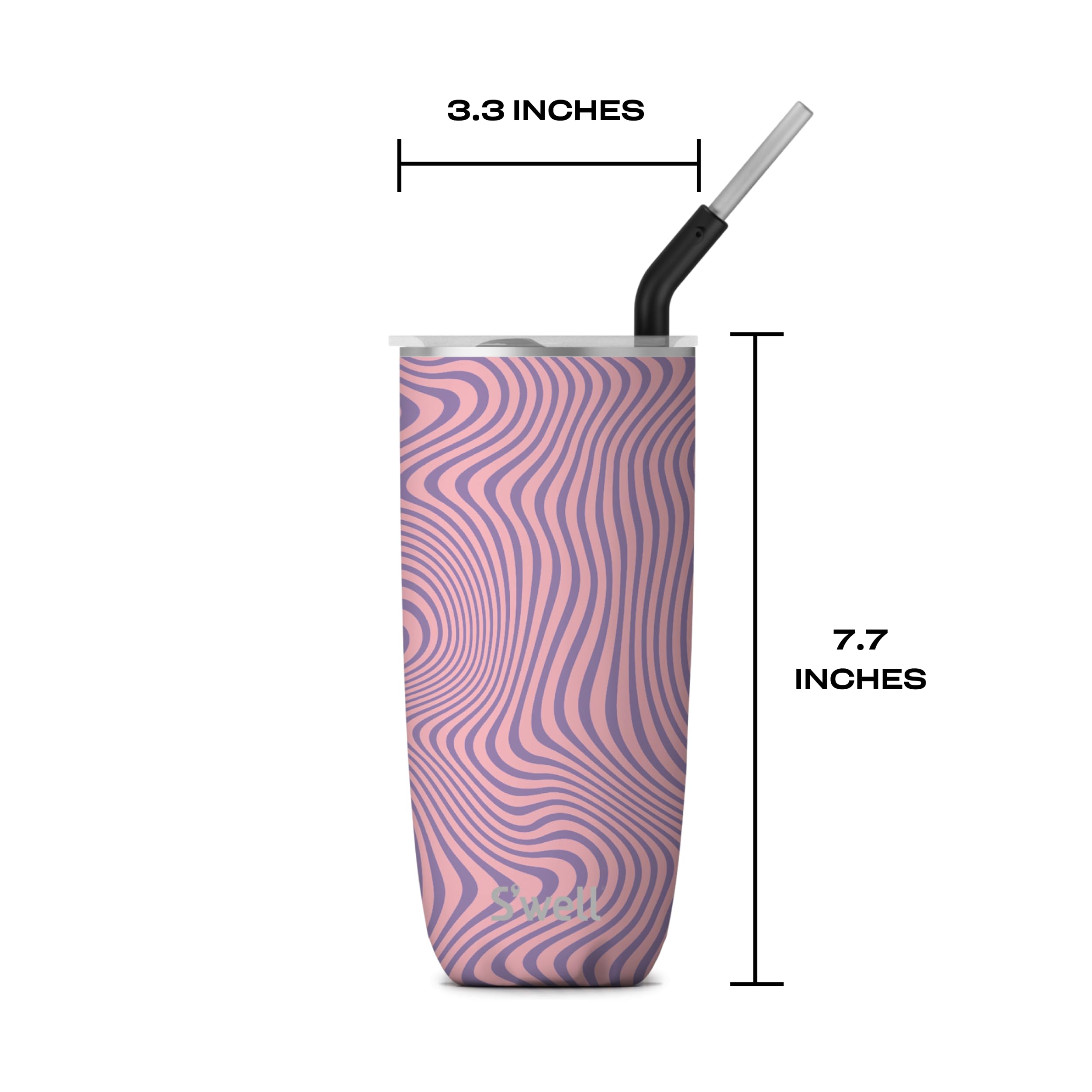 S'well Stainless Steel Tumbler with Straw and Slide-Open Lid, 24oz, Lavender Swirl, Triple Layered Vacuum Insulated Containers Keeps Drinks Cold for 18 Hours and Hot for 5, BPA Free